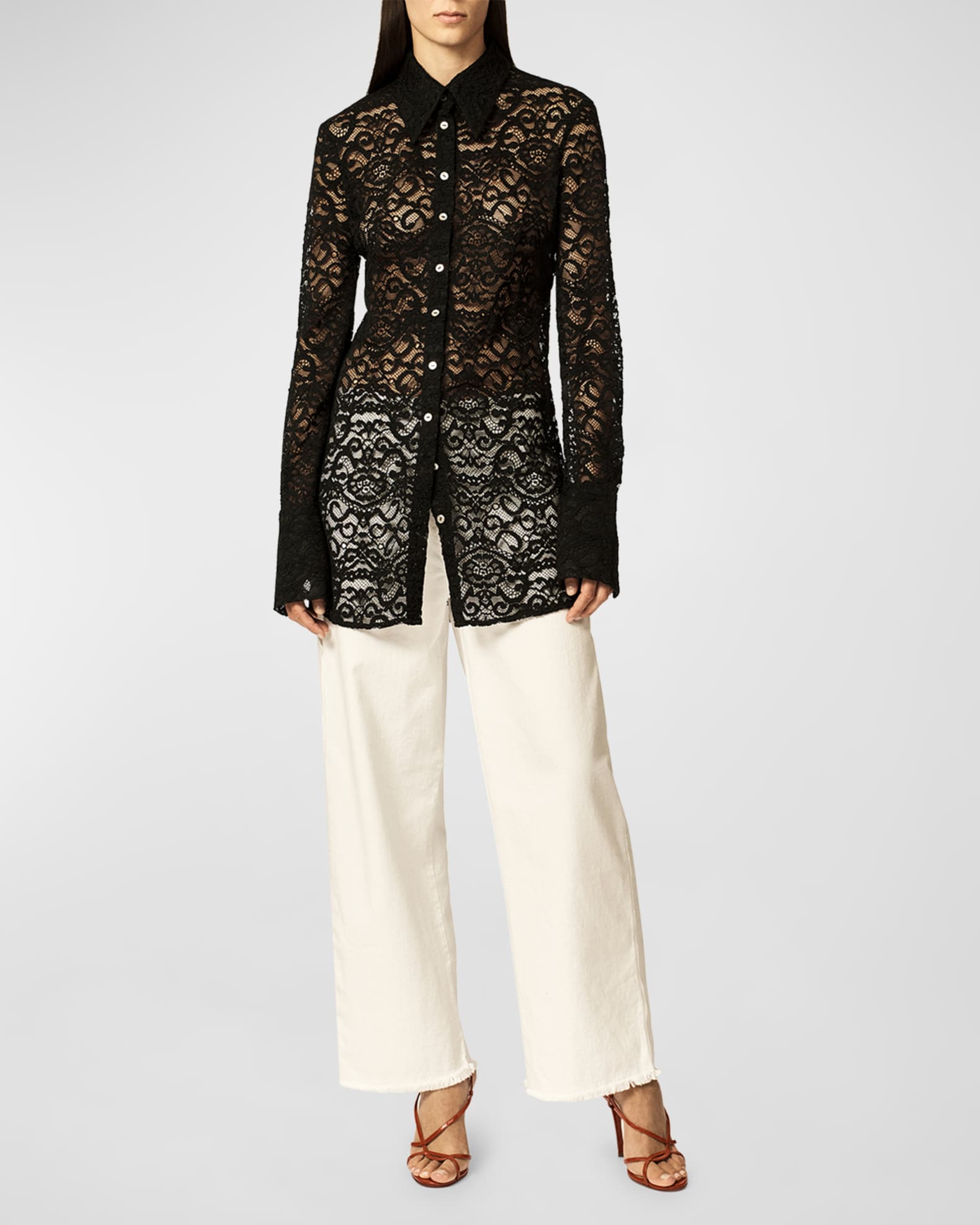 INTERIOR Emma Lace Collared Top | Neiman Marcus