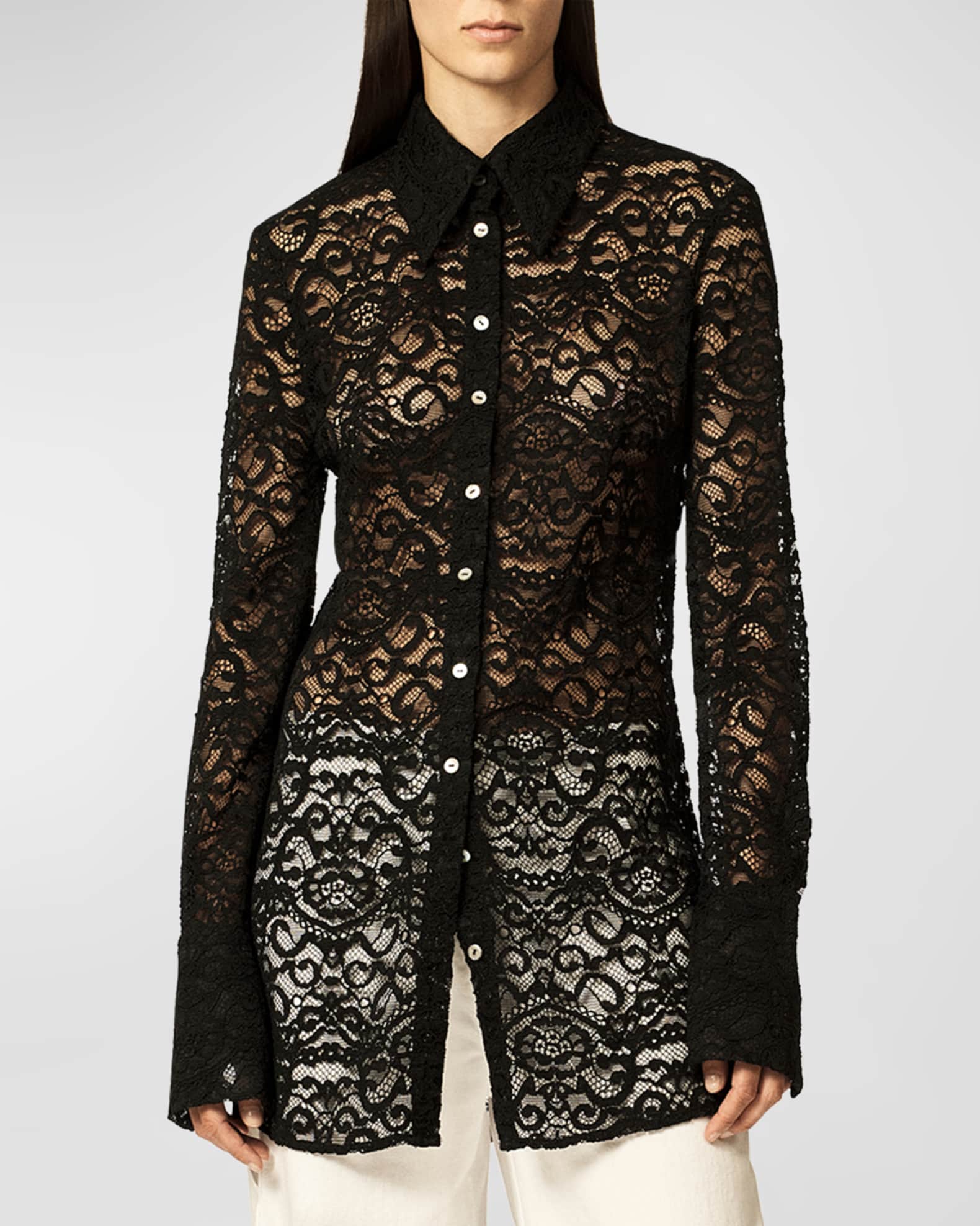 INTERIOR Emma Lace Collared Top | Neiman Marcus