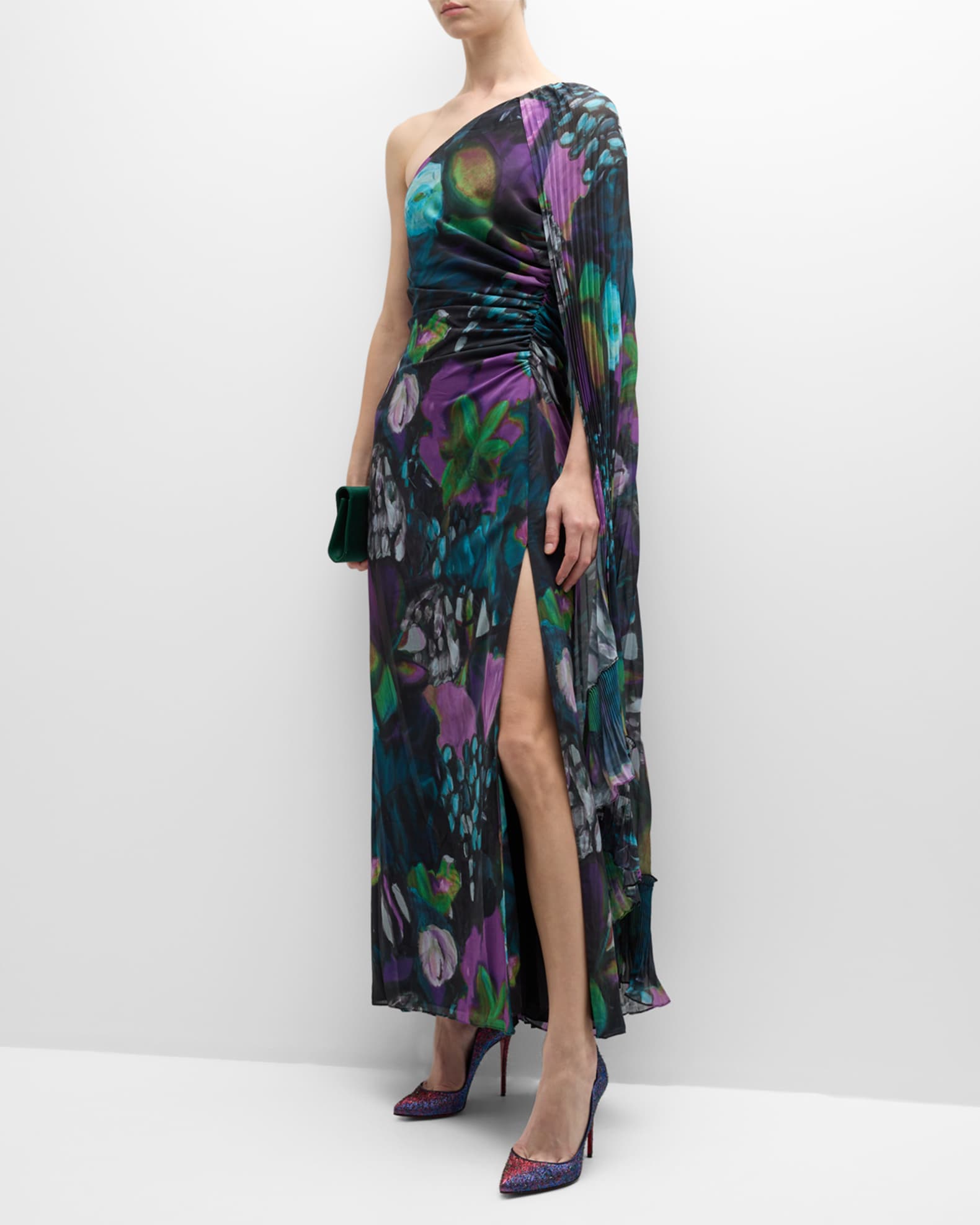 Ungaro Abby Side-Slit One-Shoulder Cape Gown | Neiman Marcus