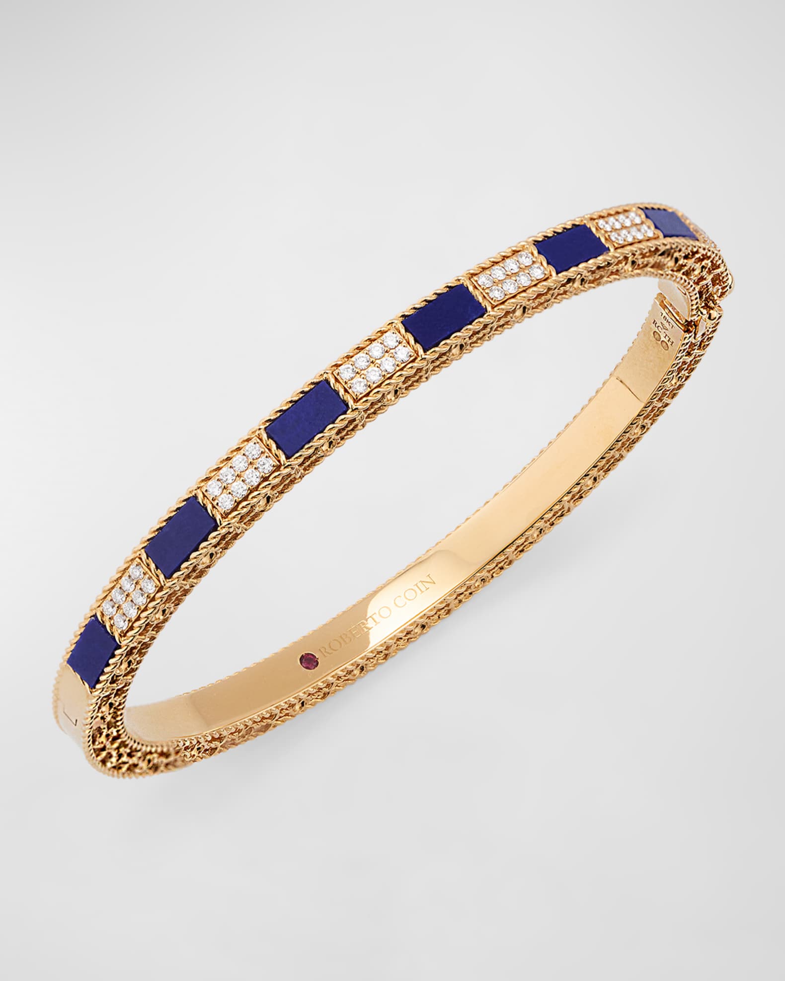 Roberto Coin 18K Rose Gold Lapis Mosaic Bangle with Diamonds | Neiman Marcus