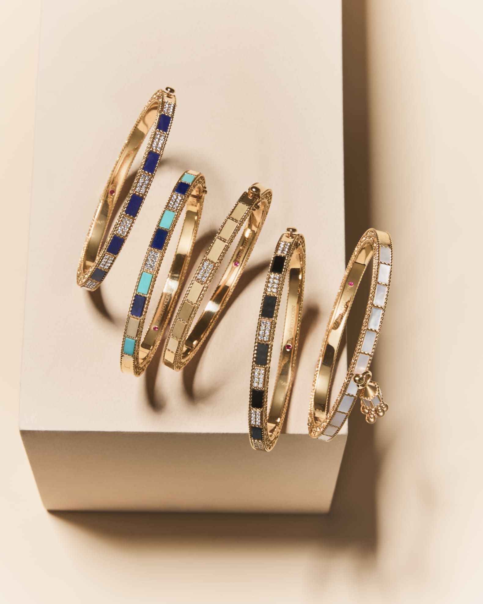 Roberto Coin 18K Rose Gold Lapis Mosaic Bangle with Diamonds | Neiman Marcus