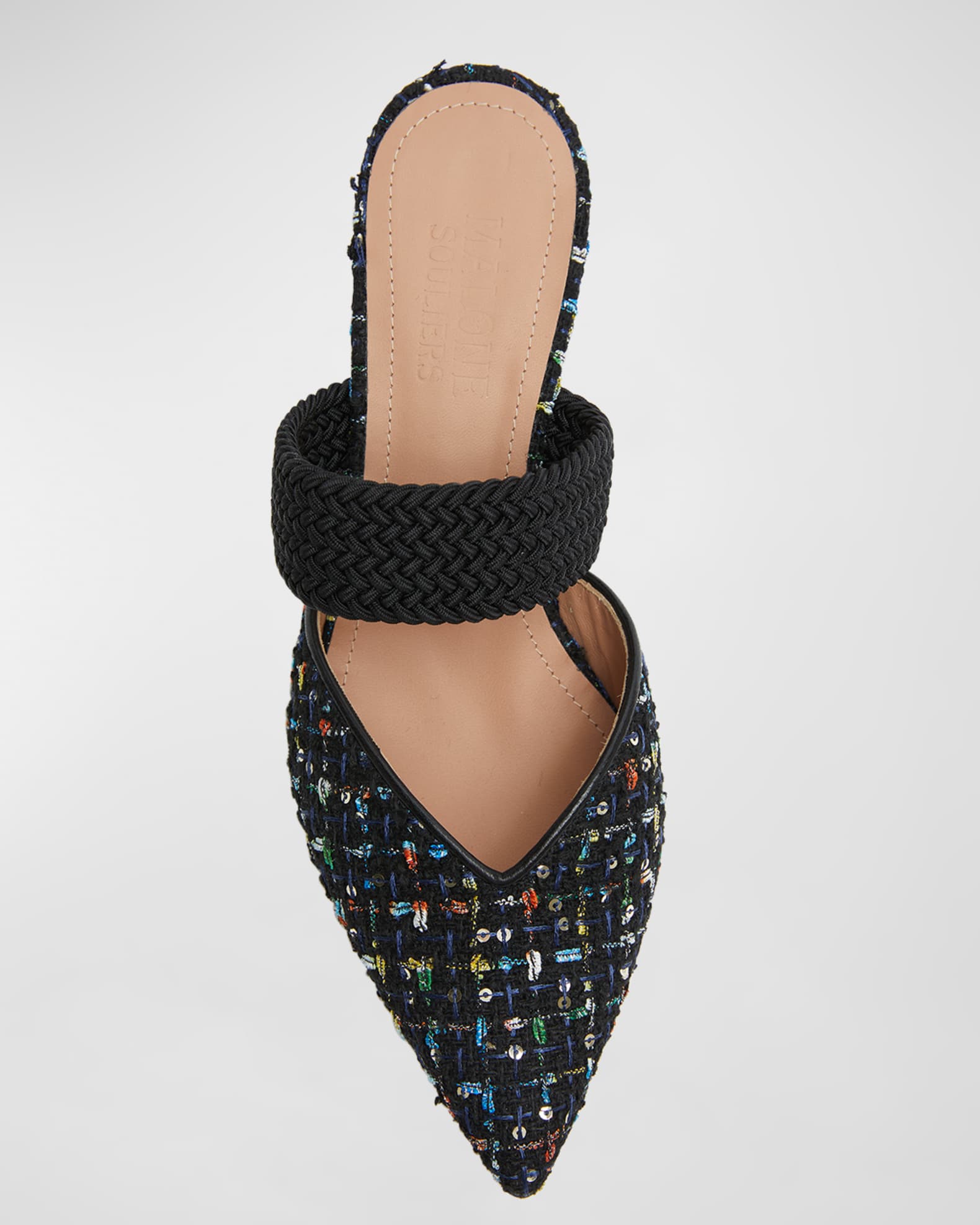 Malone Souliers Maisie Tweed Kitten-Heel Mules | Neiman Marcus