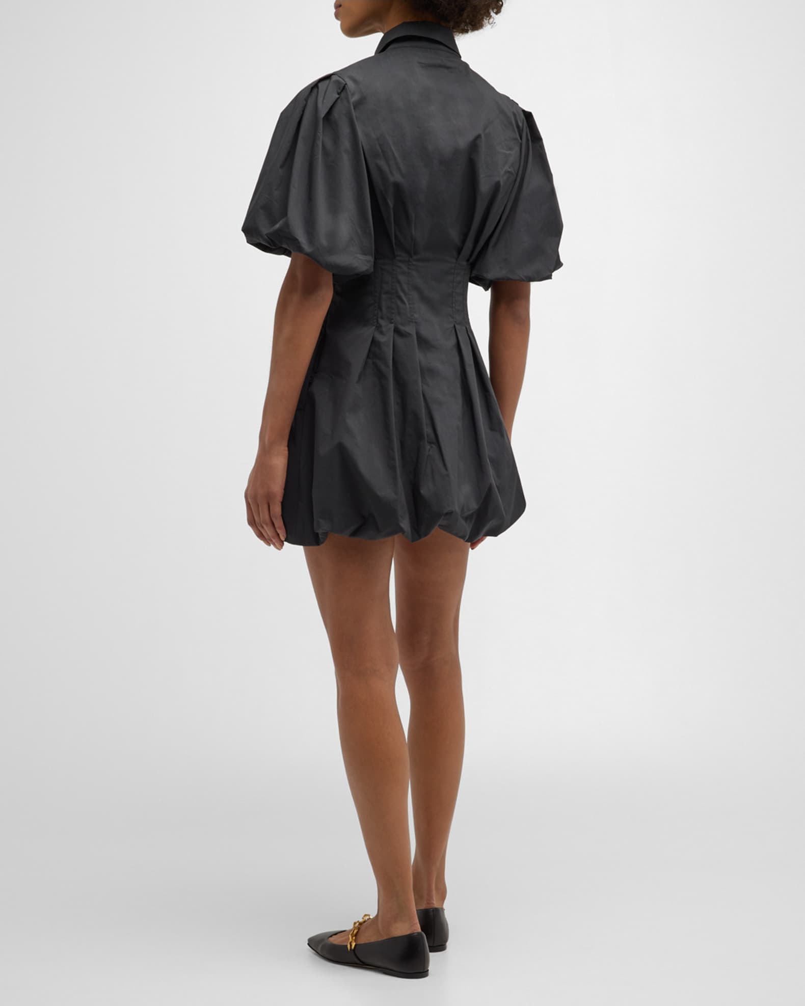 SIMKHAI Cleo Polin Balloon-Sleeve Pleated Mini Dress | Neiman Marcus