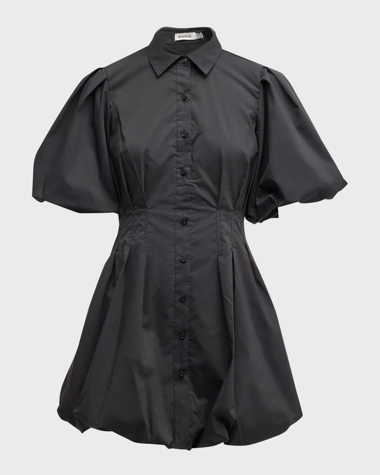 SIMKHAI Cleo Polin Balloon-Sleeve Pleated Mini Dress | Neiman Marcus