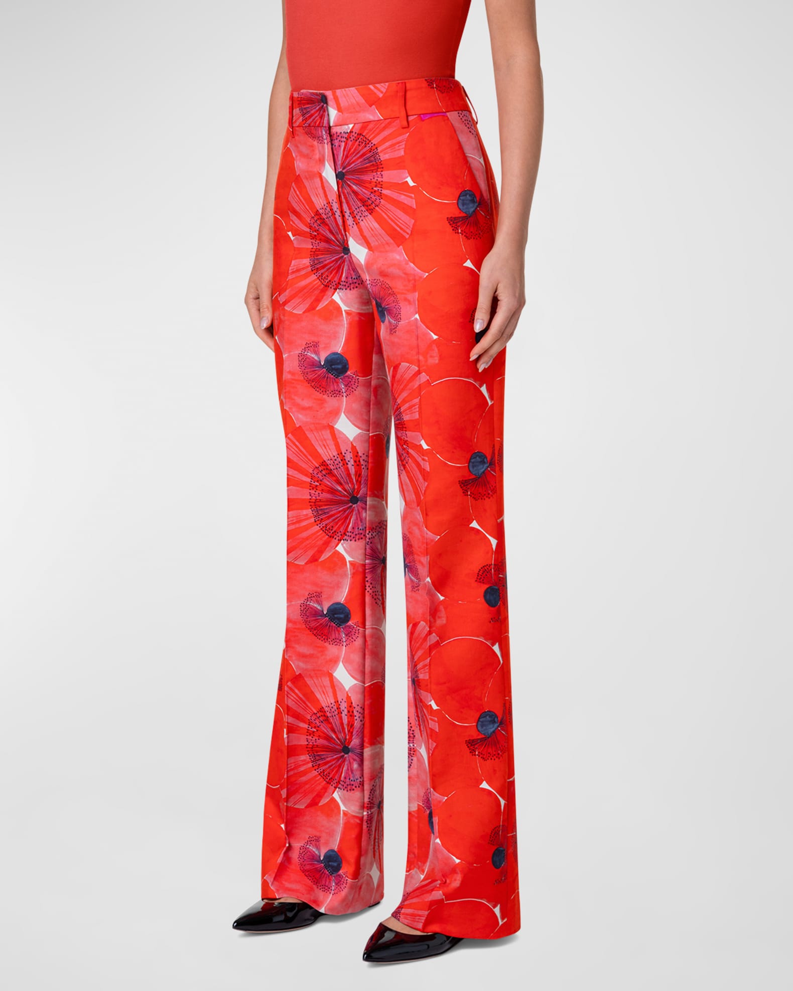 Akris Florine Cotton Silk Poppies Print Pants | Neiman Marcus
