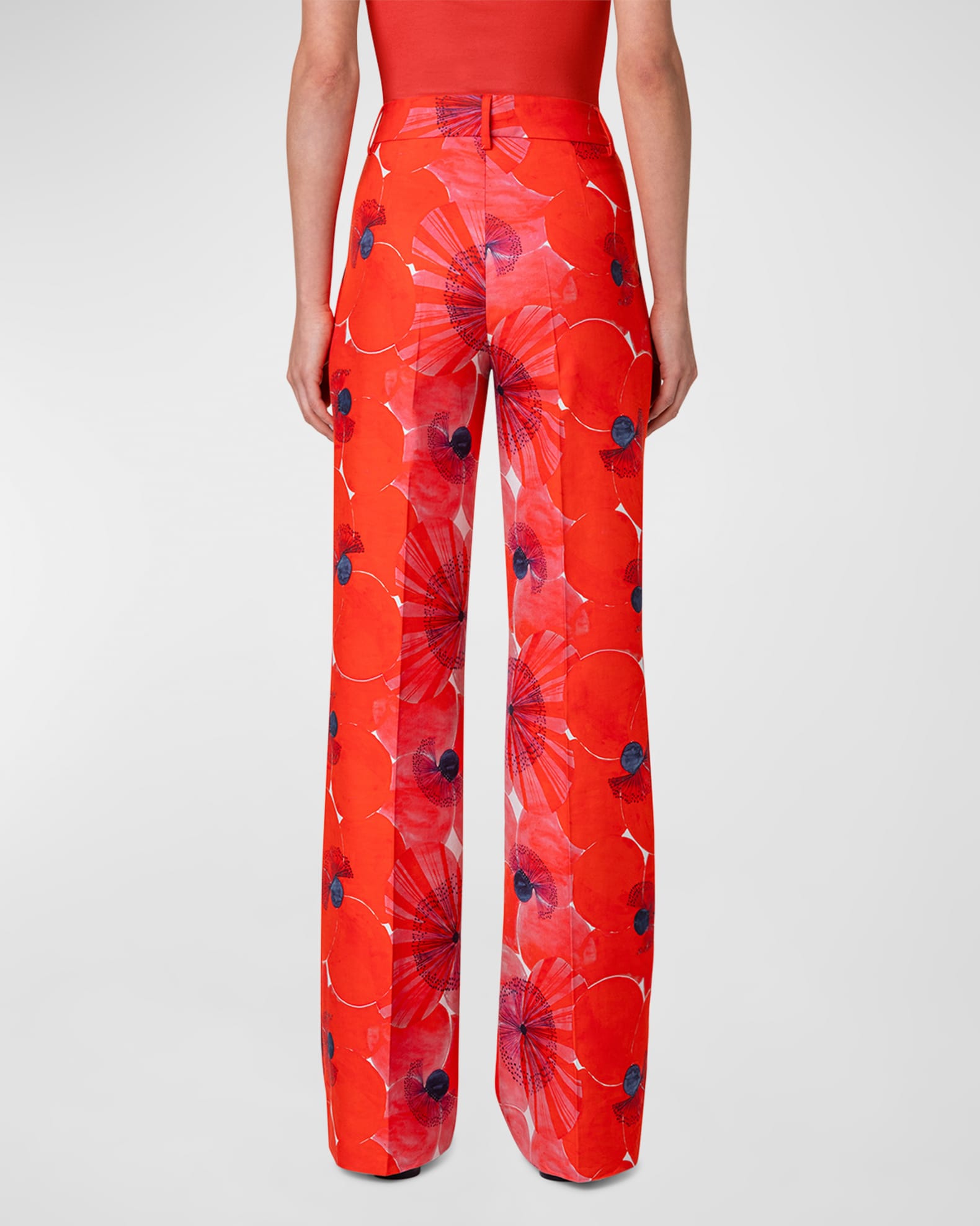Akris Florine Cotton Silk Poppies Print Pants | Neiman Marcus
