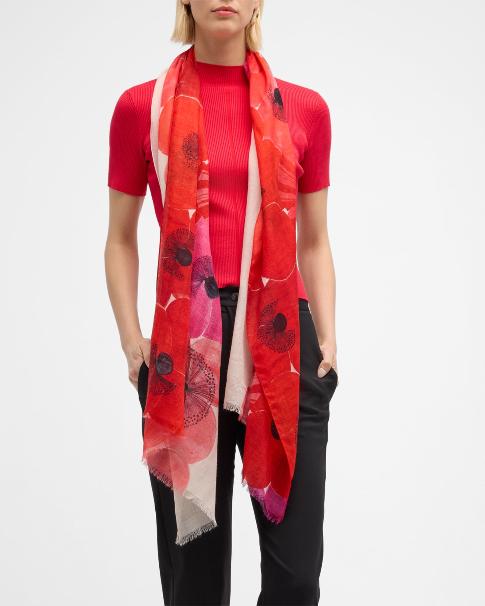 Akris Cashmere and Silk Poppies Print Scarf | Neiman Marcus