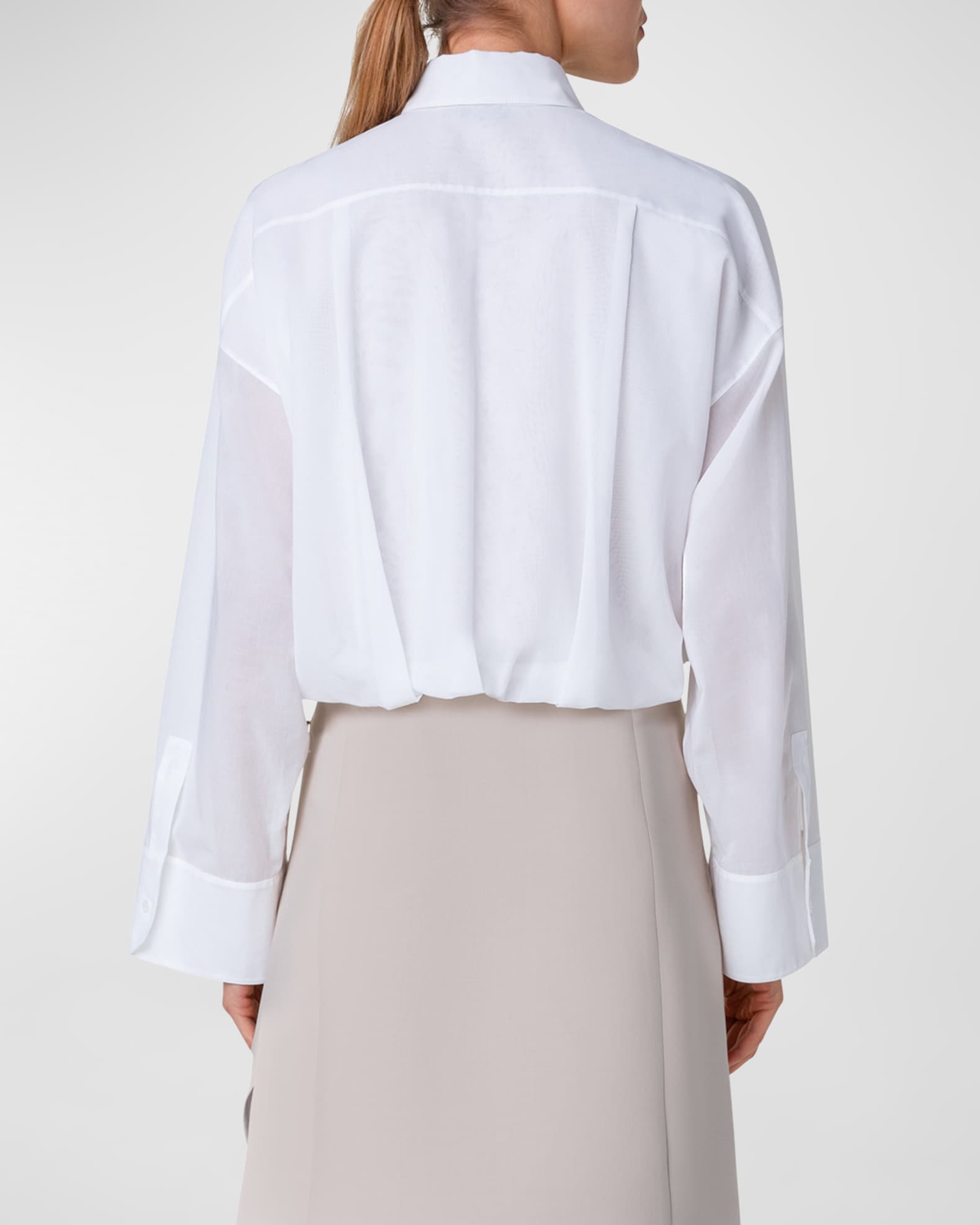 Akris Cotton Voile Button-Front Blouse with Pleated Waist | Neiman Marcus