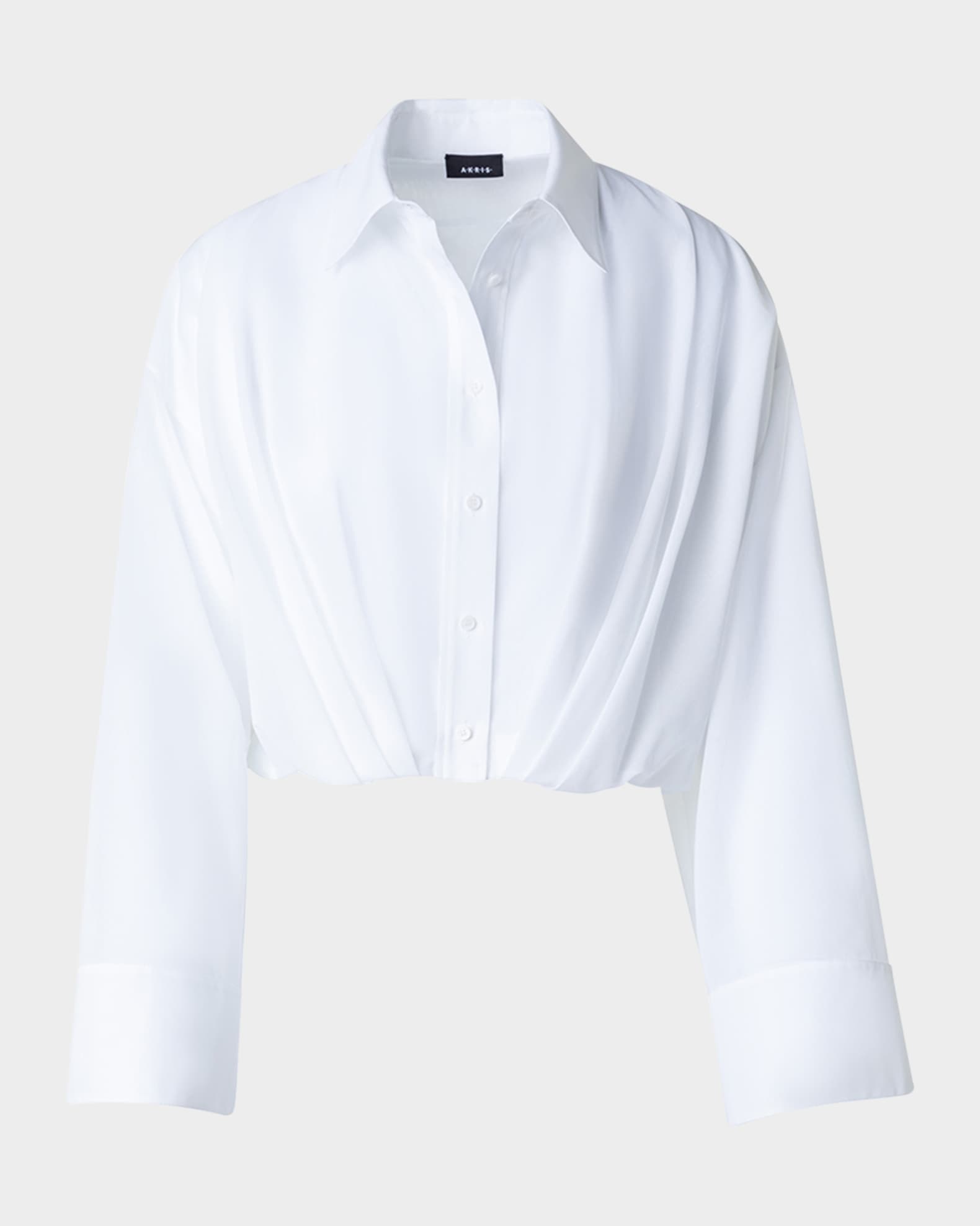Akris Cotton Voile Button-Front Blouse with Pleated Waist | Neiman Marcus