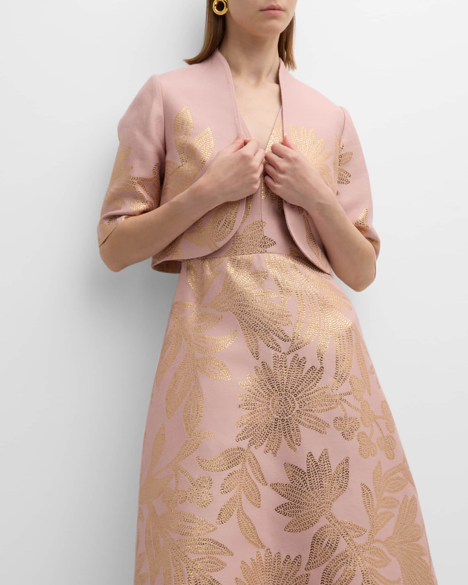 Lela Rose Cropped Jacket with Metallic Jacquard Detail | Neiman Marcus