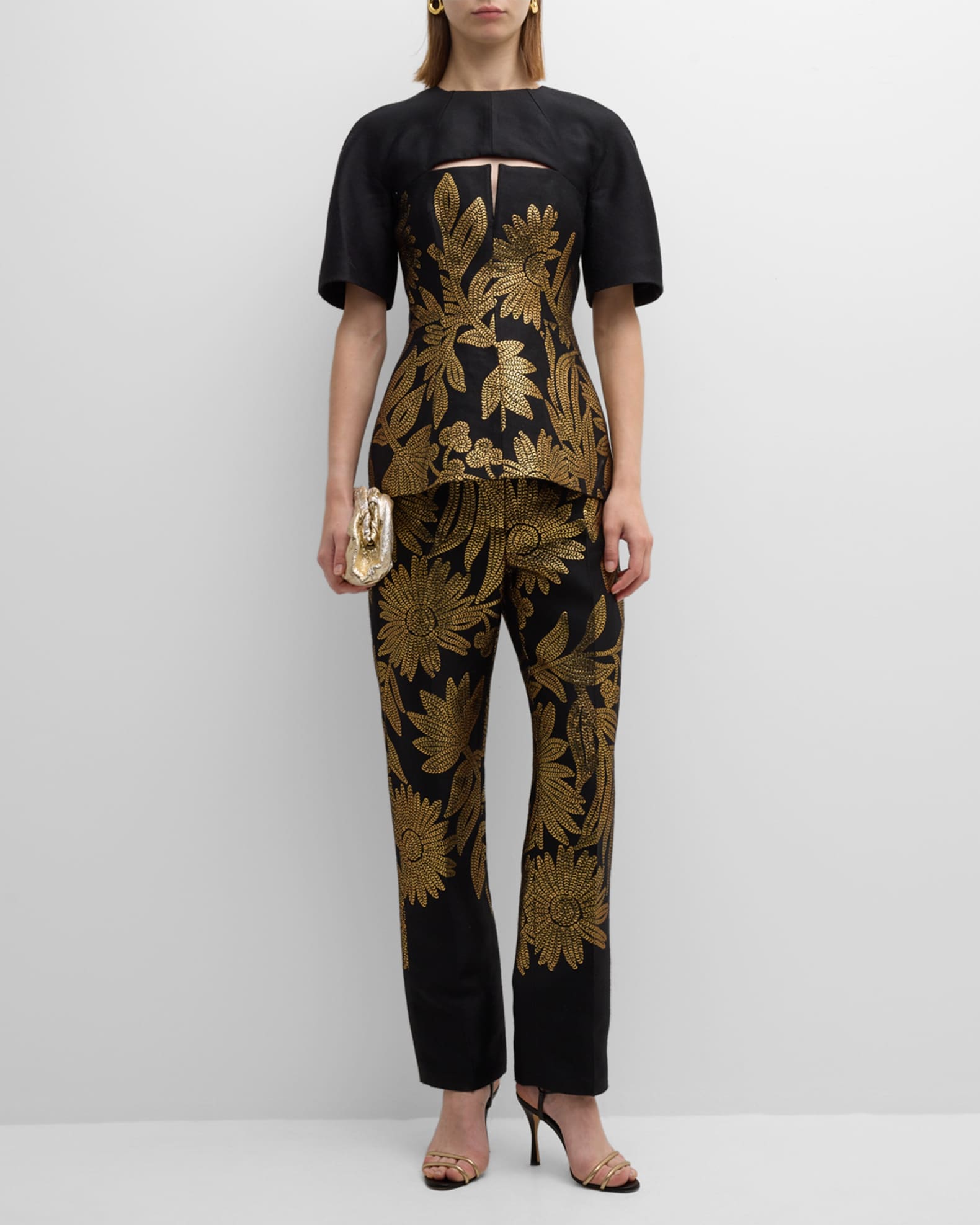 Lela Rose Floral-Embroidered Cutout Top | Neiman Marcus