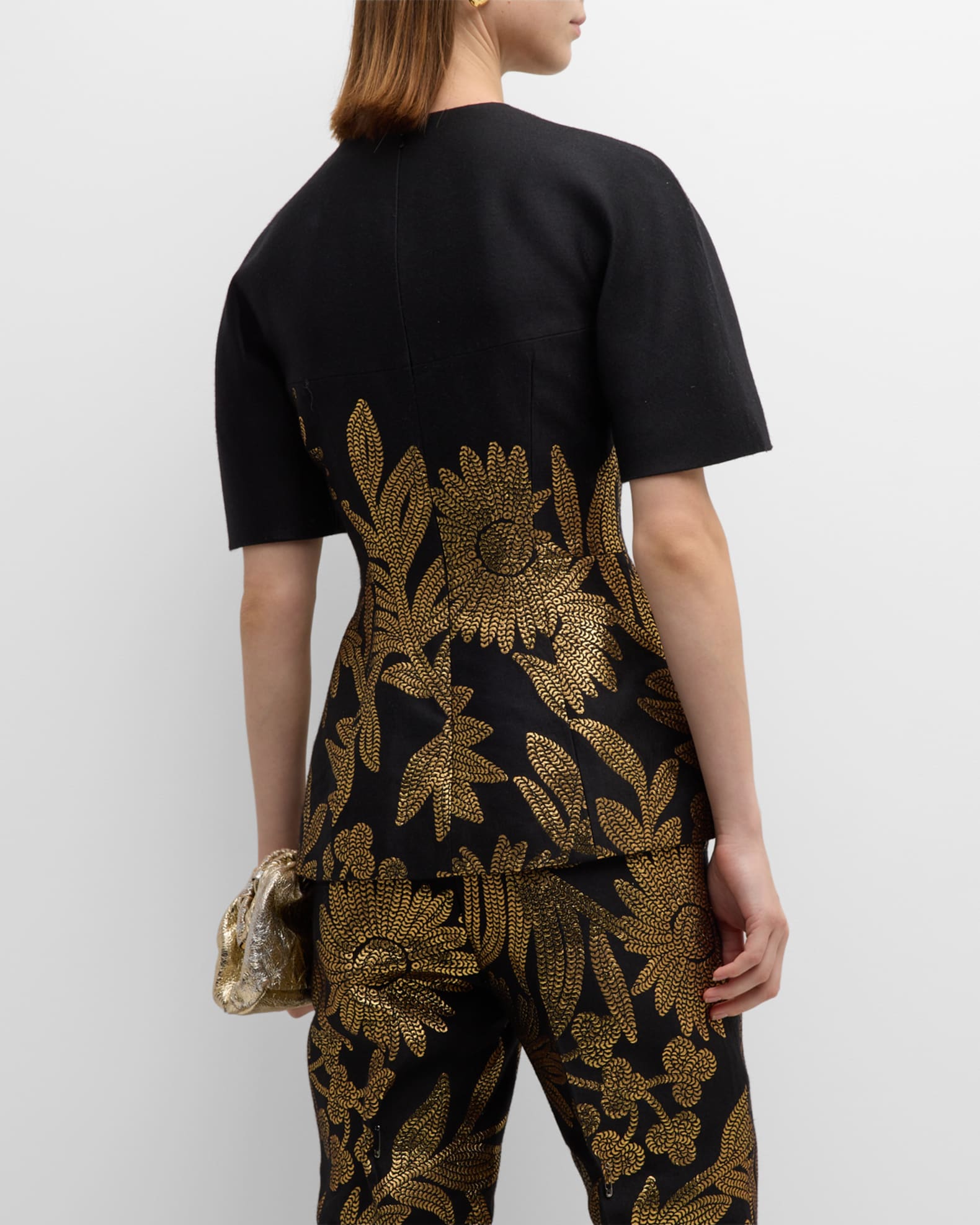 Lela Rose Floral-Embroidered Cutout Top | Neiman Marcus