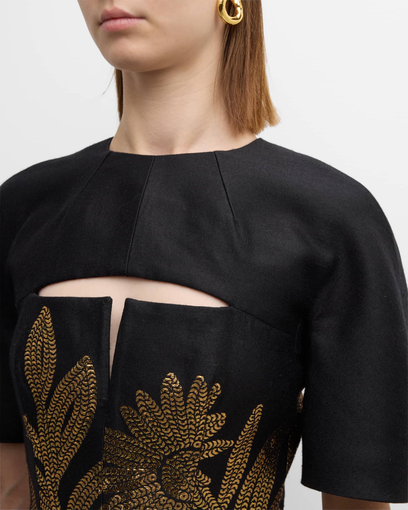 Lela Rose Floral-Embroidered Cutout Top | Neiman Marcus