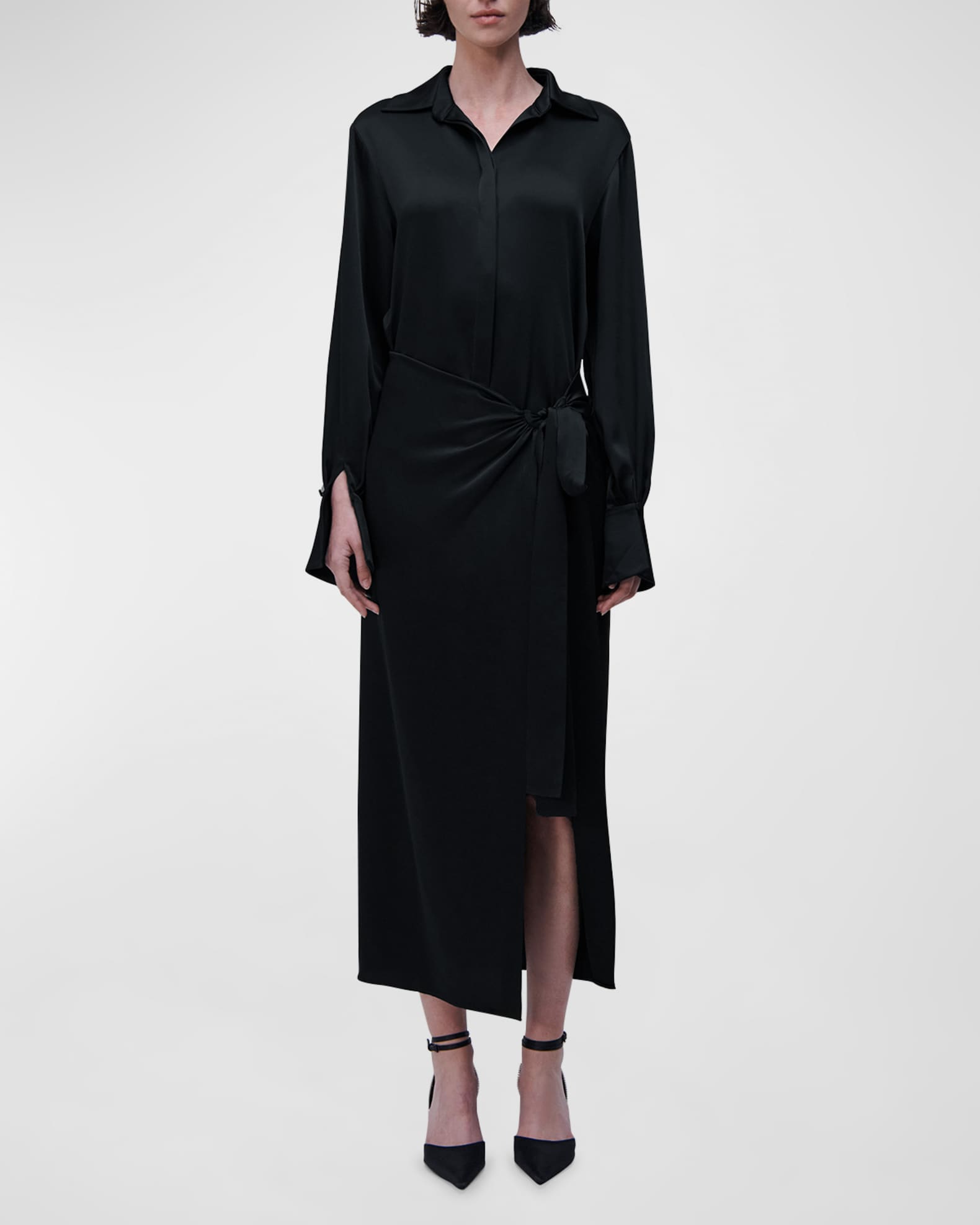 SIMKHAI Samba Long-Sleeve Draped Satin Dress | Neiman Marcus
