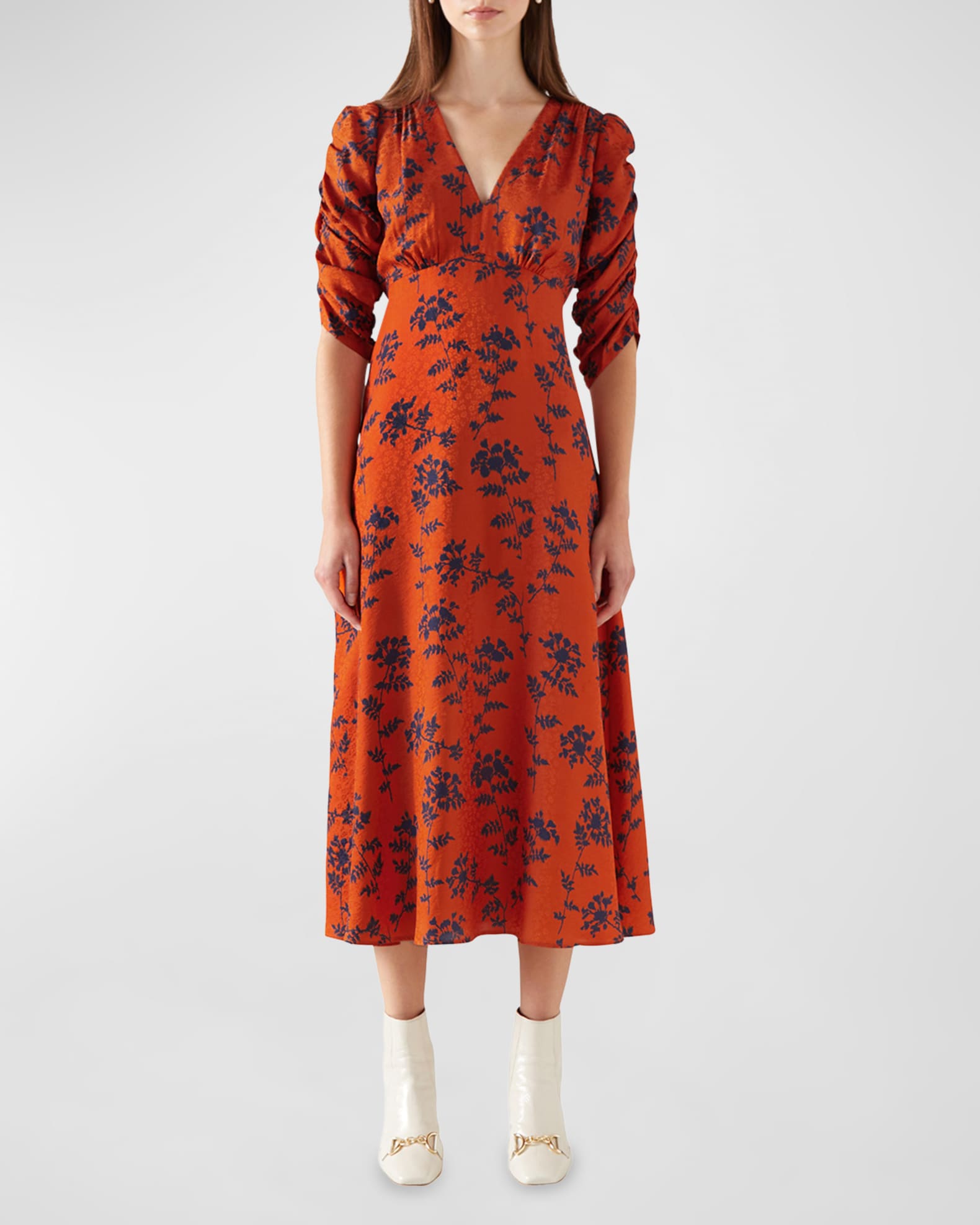 LK Bennett Erin Floral Jacquard A-Line Midi Dress | Neiman Marcus