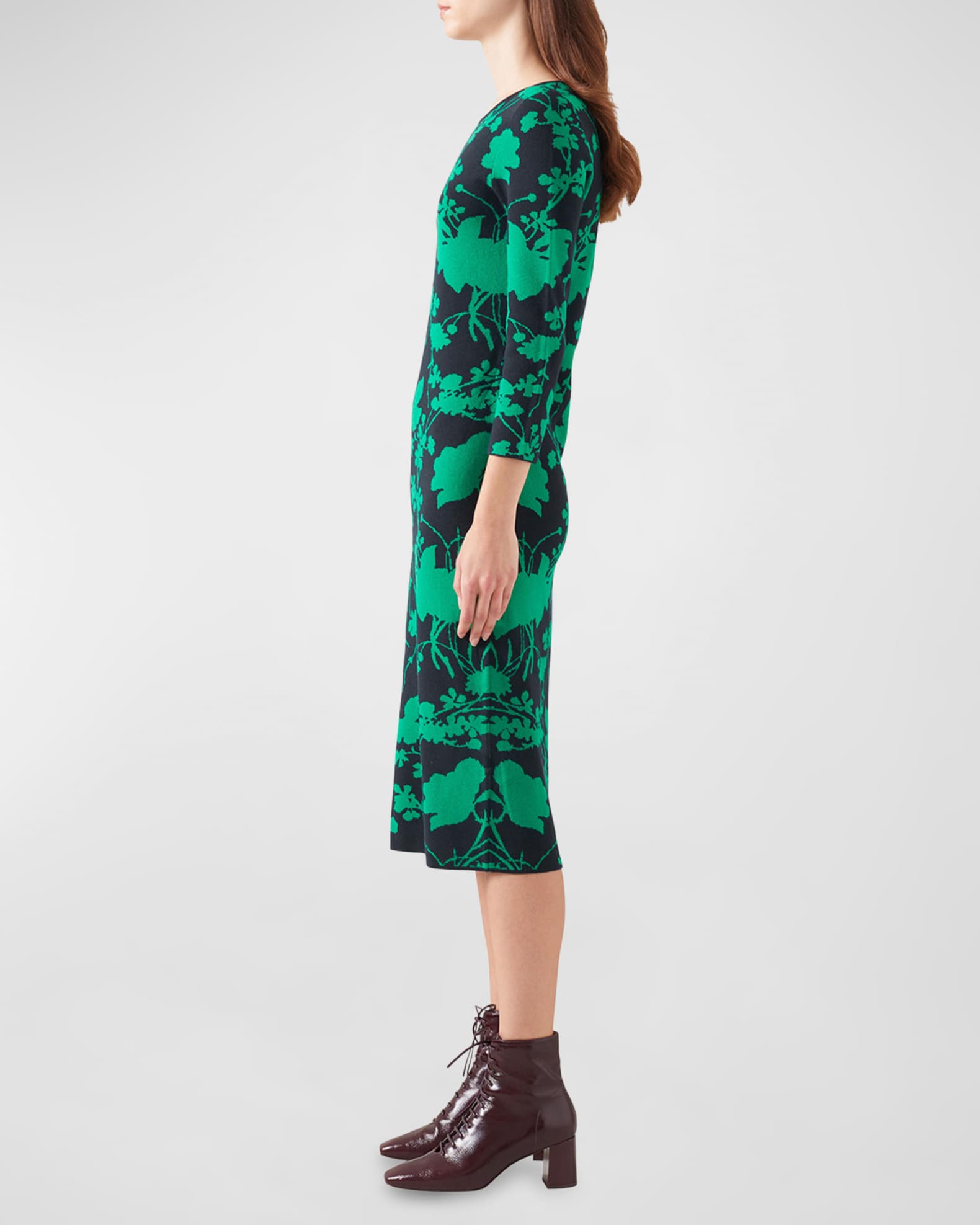 LK Bennett Joni Two-Tone Floral Intarsia Midi Dress | Neiman Marcus