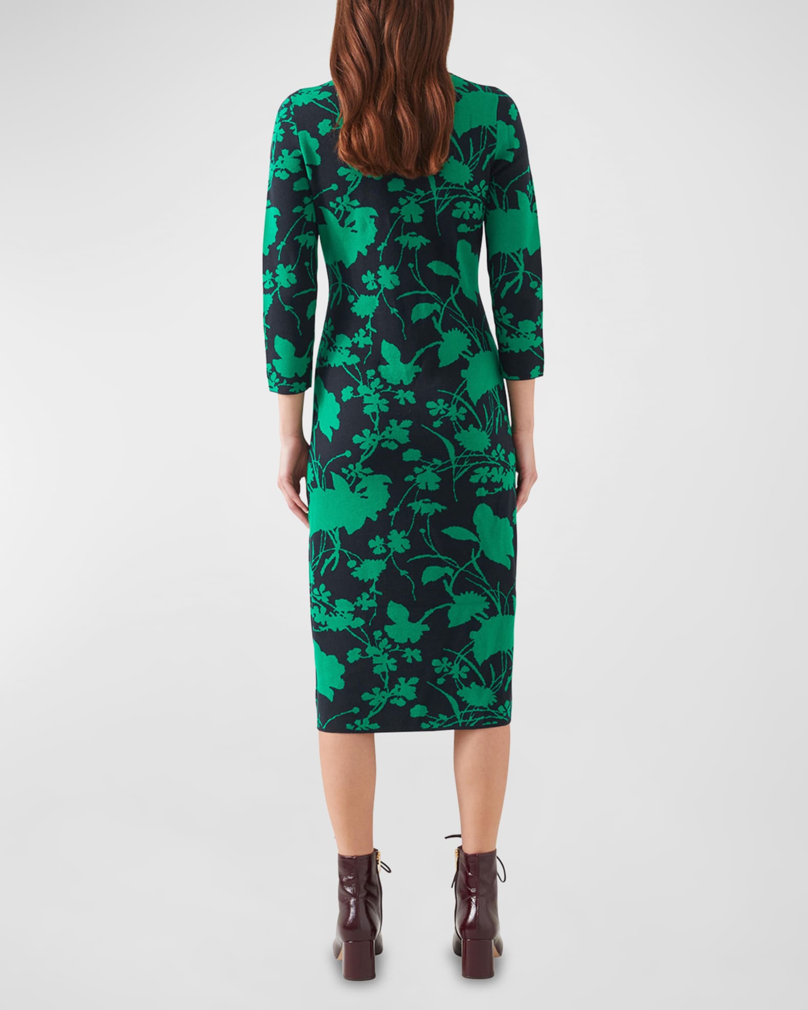 LK Bennett Joni Two-Tone Floral Intarsia Midi Dress | Neiman Marcus