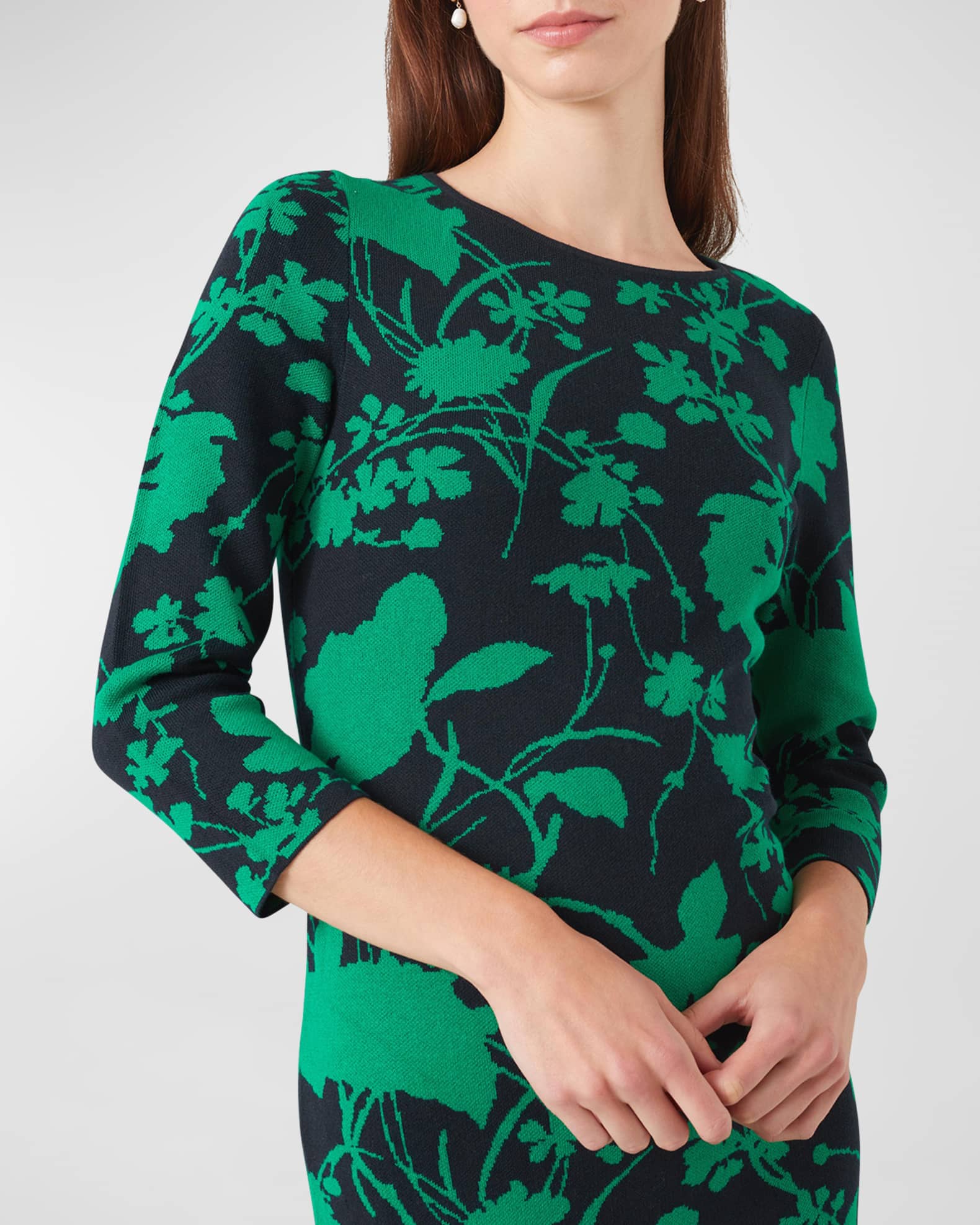 LK Bennett Joni Two-Tone Floral Intarsia Midi Dress | Neiman Marcus