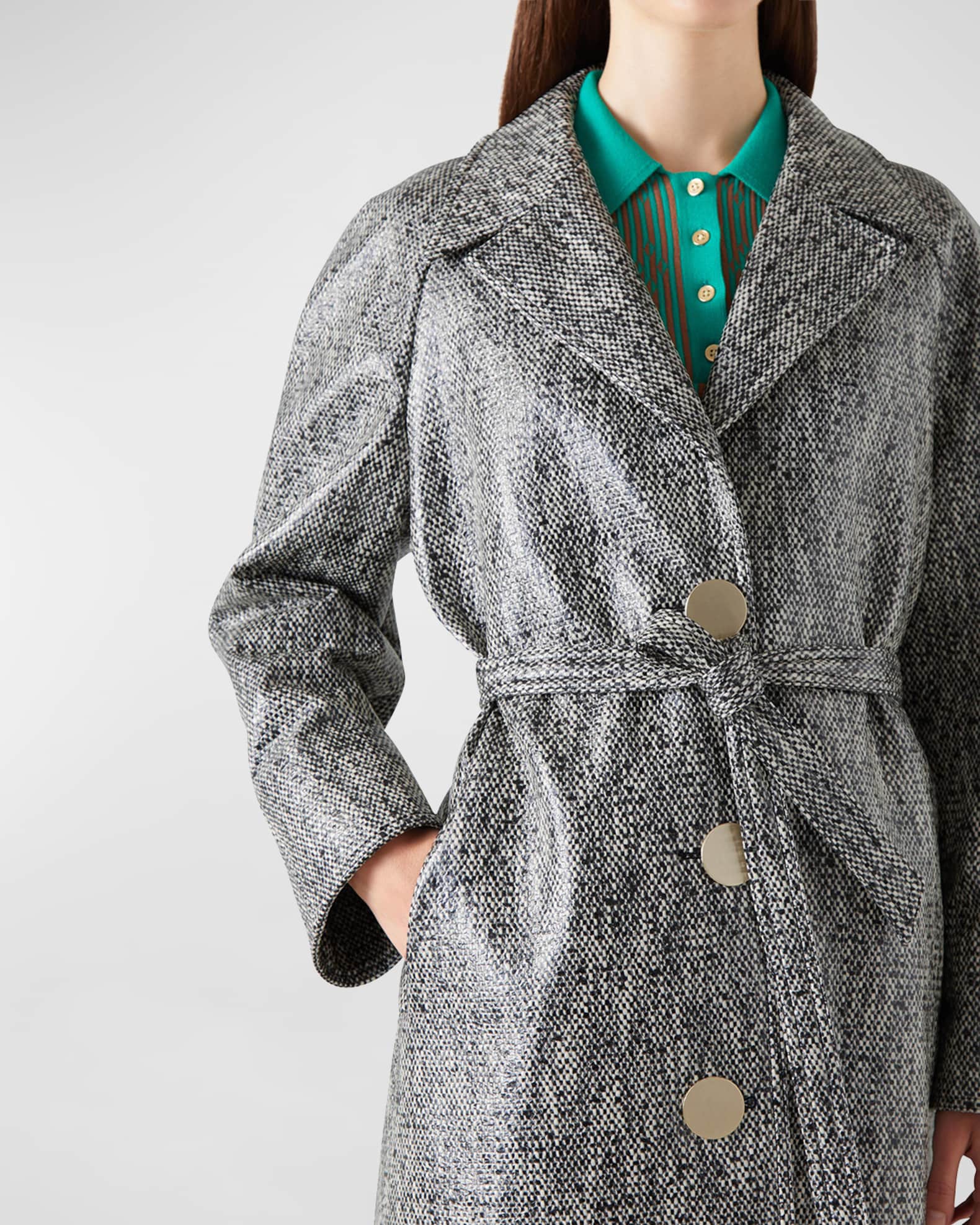LK Bennett Gigi Belted Single-Breasted Tweed Coat | Neiman Marcus