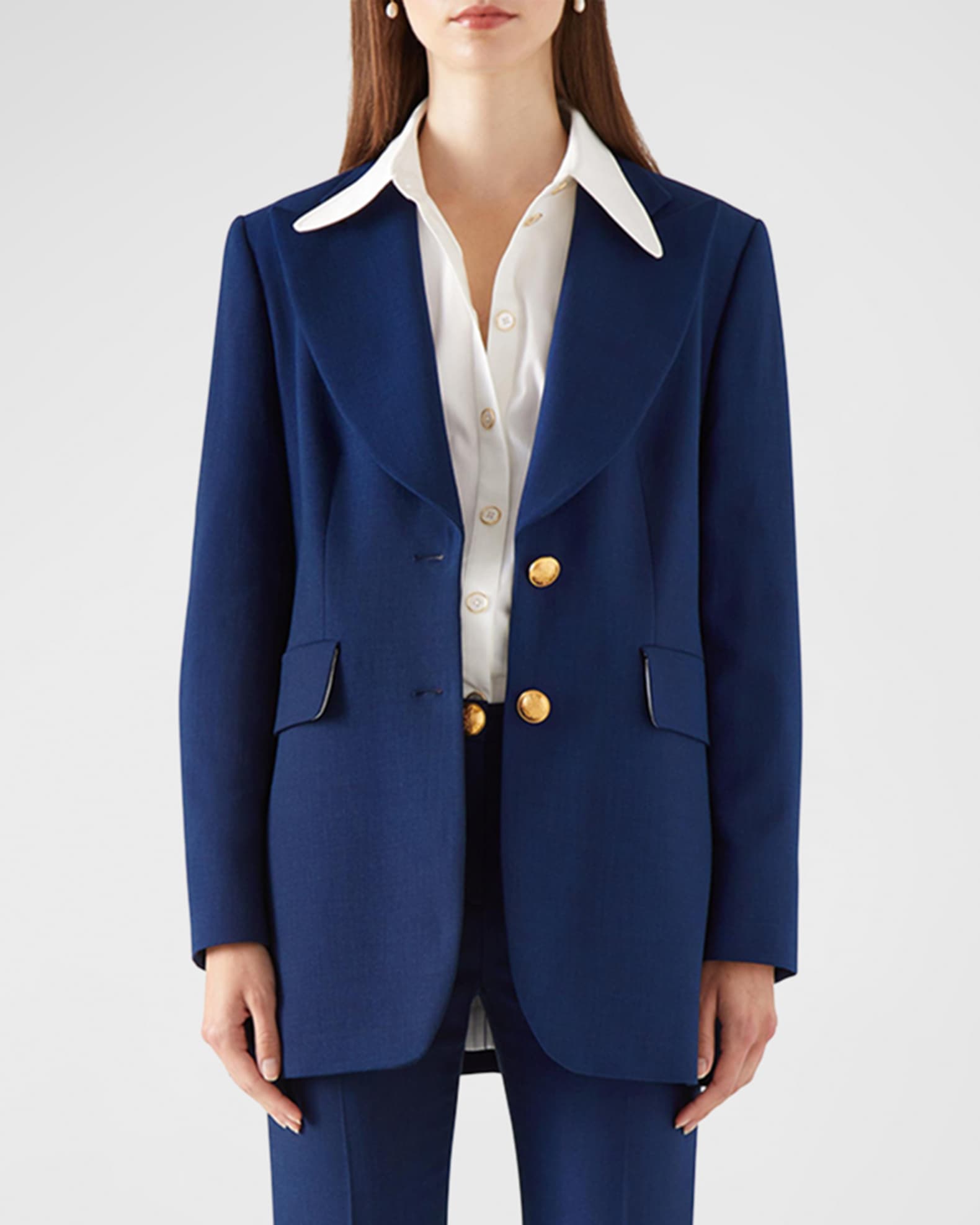 LK Bennett Kennedy Double-Breasted Peak-Lapel Jacket | Neiman Marcus