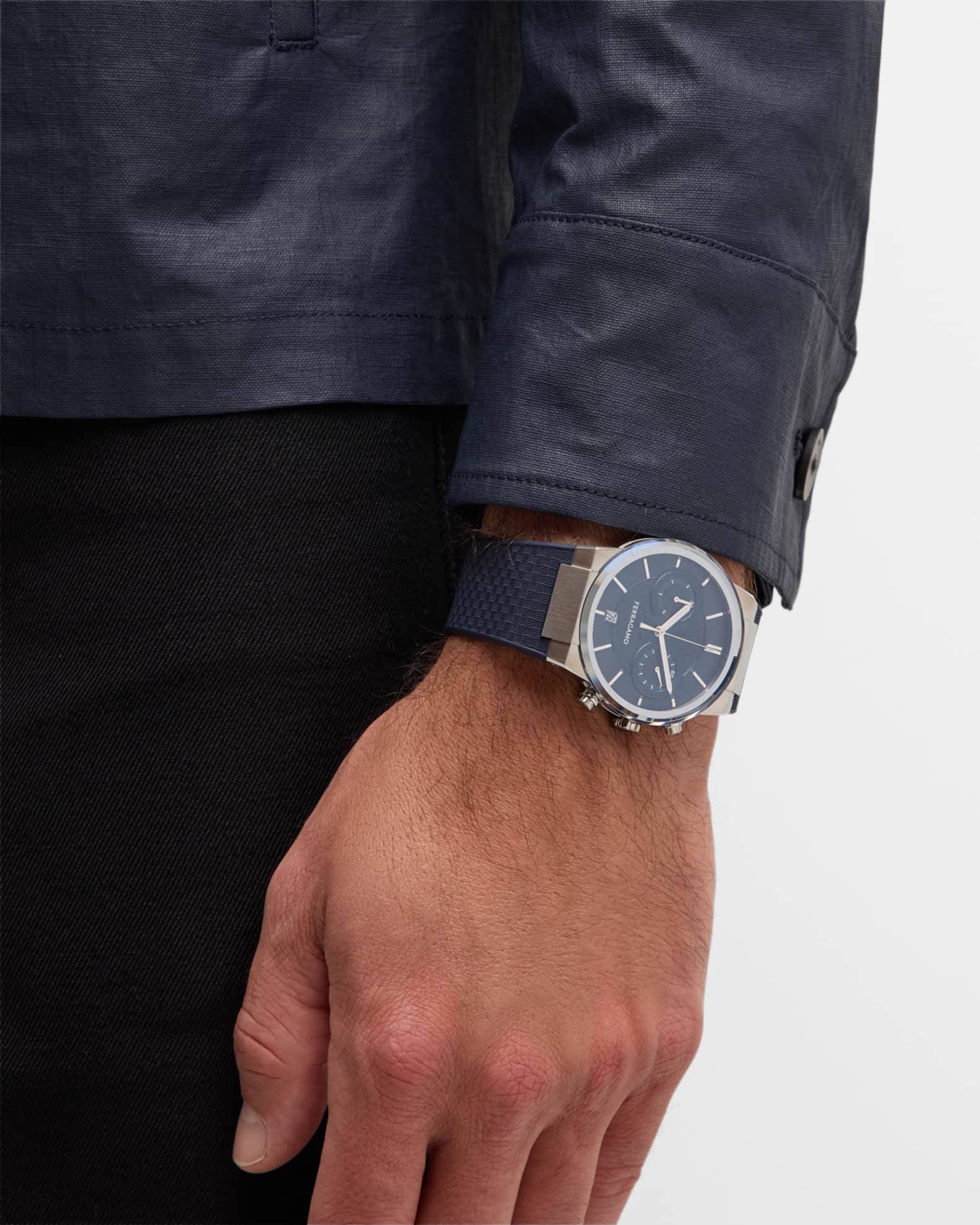 Ferragamo 41mm Ferragamo Sapphire Chrono Watch with Silicone Strap ...