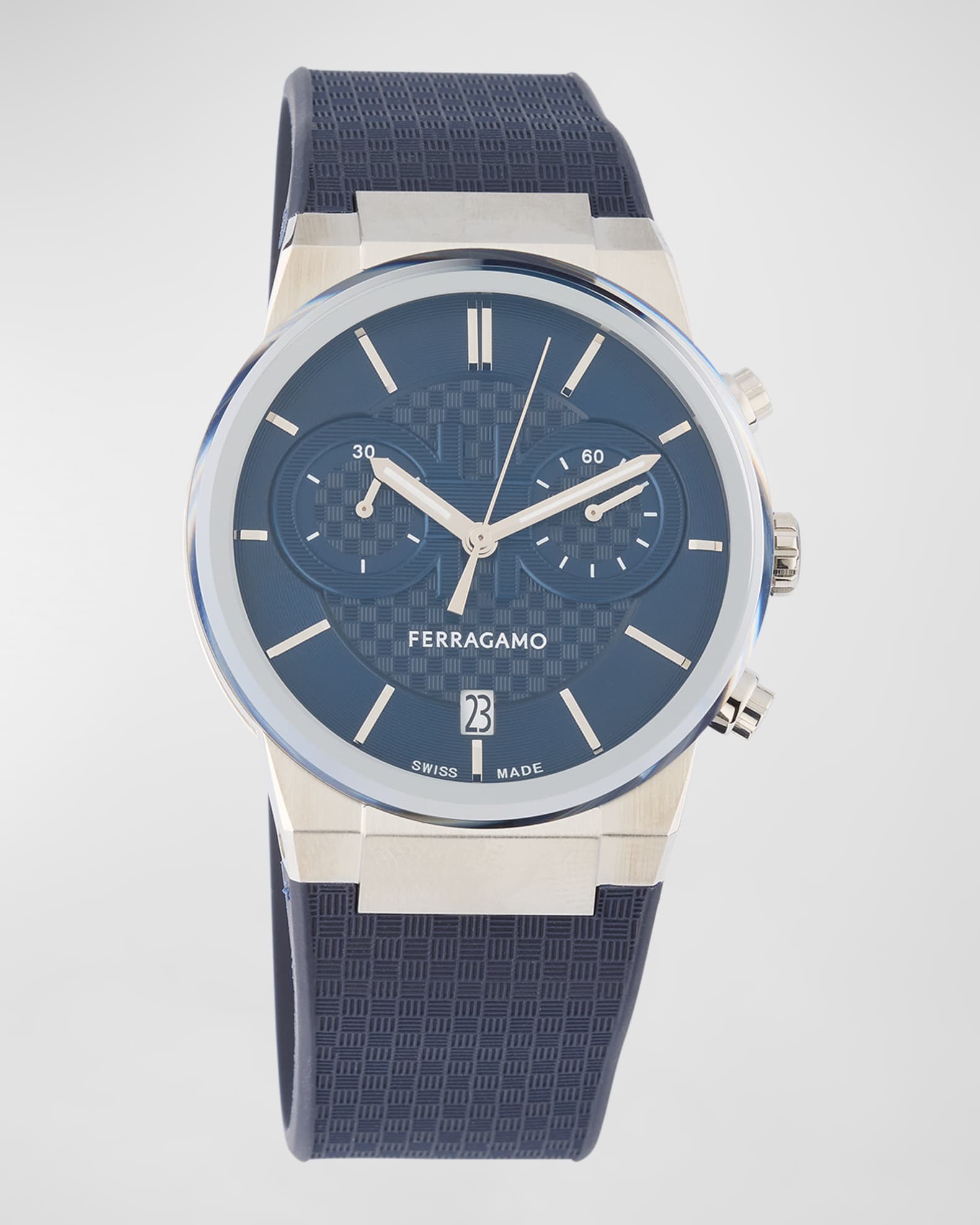 Ferragamo 41mm Ferragamo Sapphire Chrono Watch with Silicone Strap ...