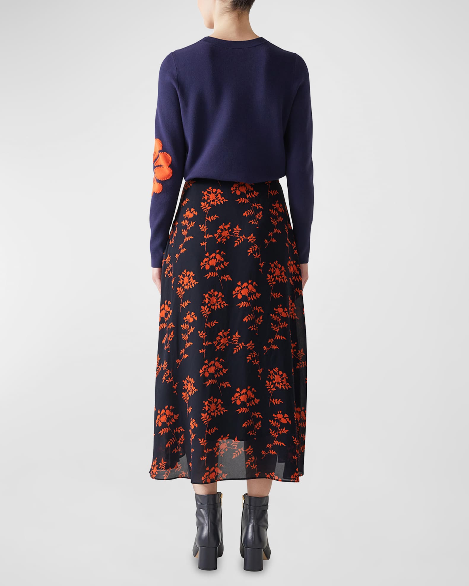 LK Bennett Krasner Floral-Print High-Low Midi Skirt | Neiman Marcus