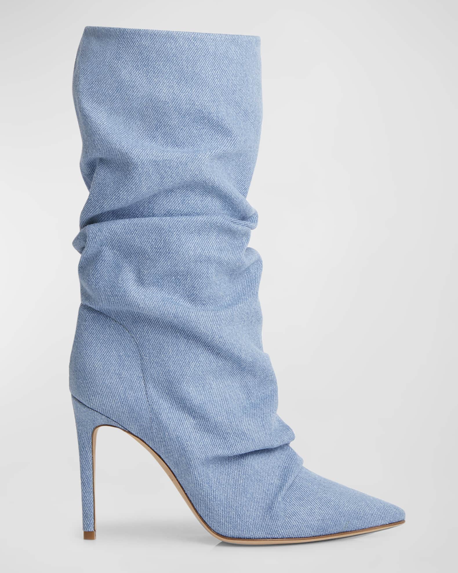 Prota Fiori Poppy Recycled Denim Stiletto Booties | Neiman Marcus