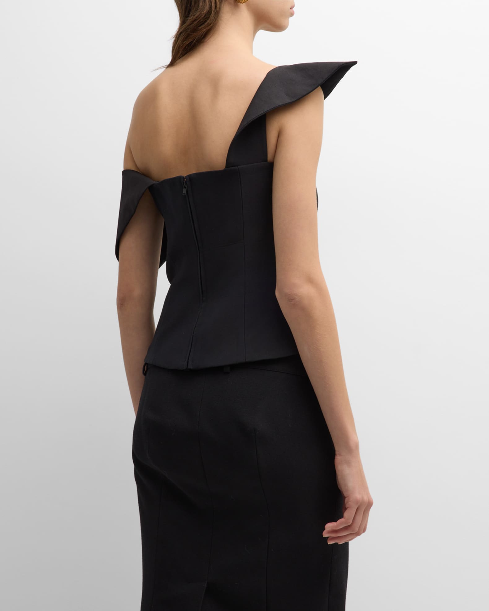 Roland Mouret Asymmetric Wool Off-Shoulder Top | Neiman Marcus