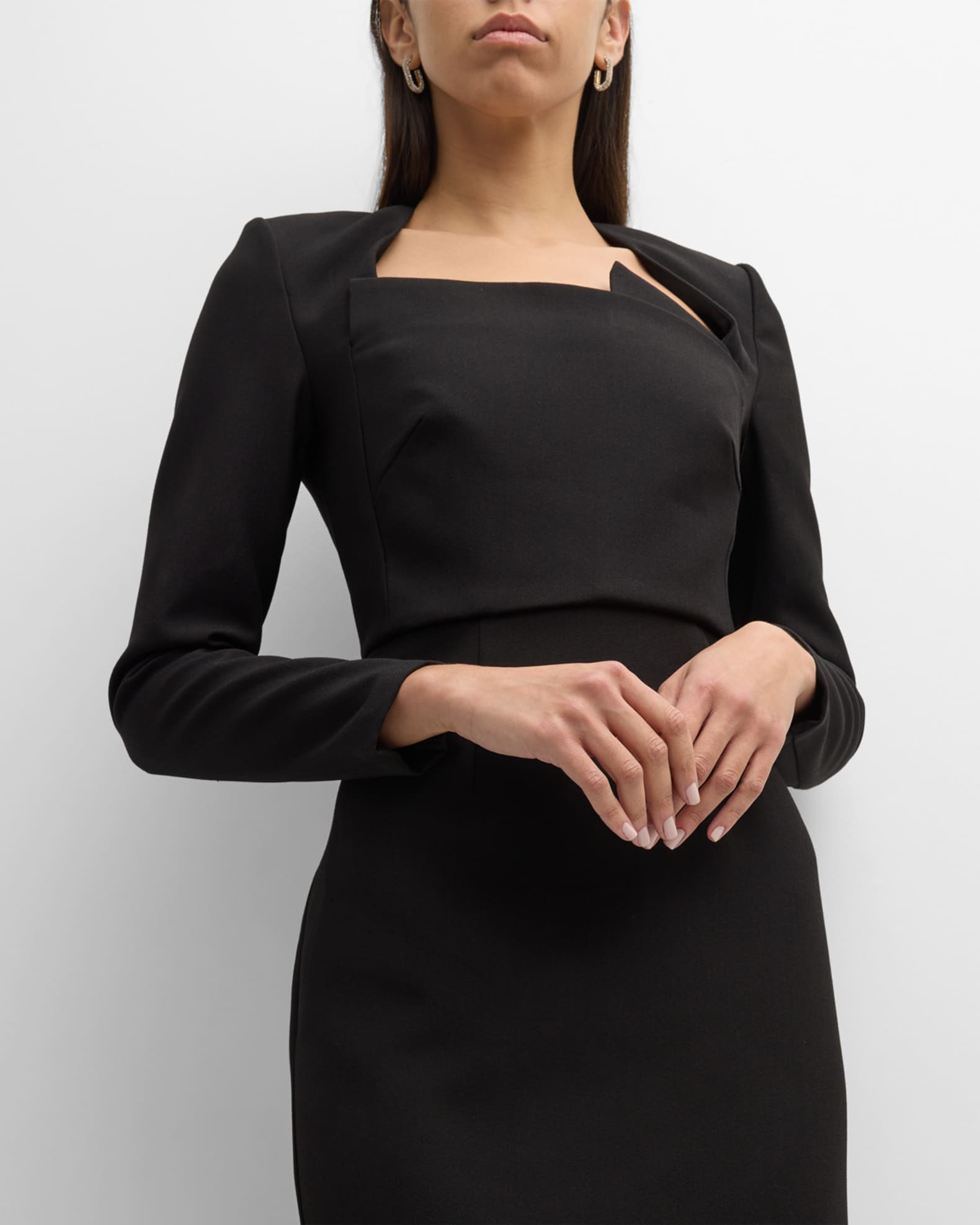 Roland Mouret Asymmetric Crepe Midi Dress | Neiman Marcus