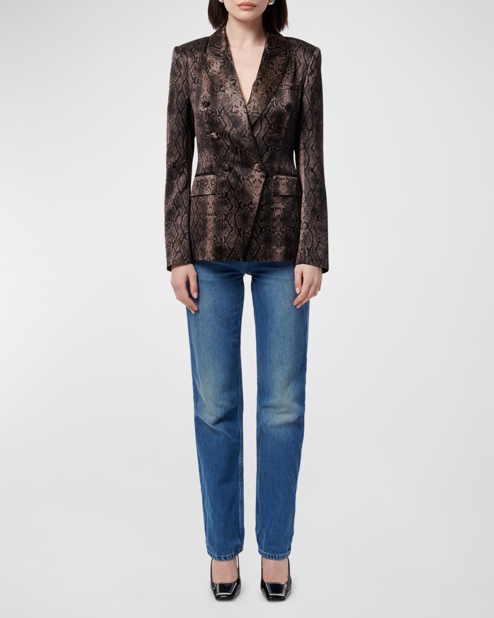 Cami NYC Zana Double-Breasted Snake-Print Blazer | Neiman Marcus