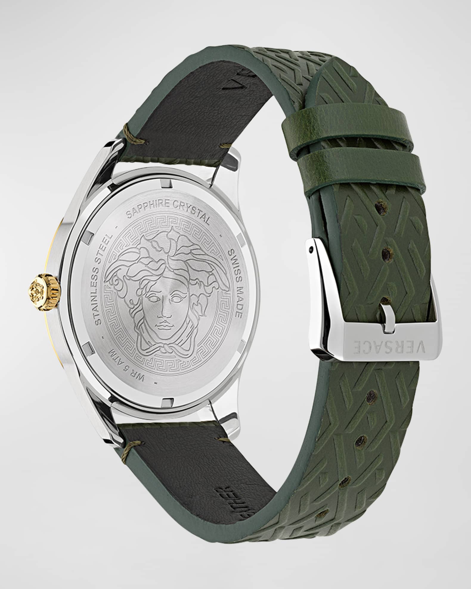 Versace Men's Greca Time Leather Watch with Two-Tone Case, 41mm ...