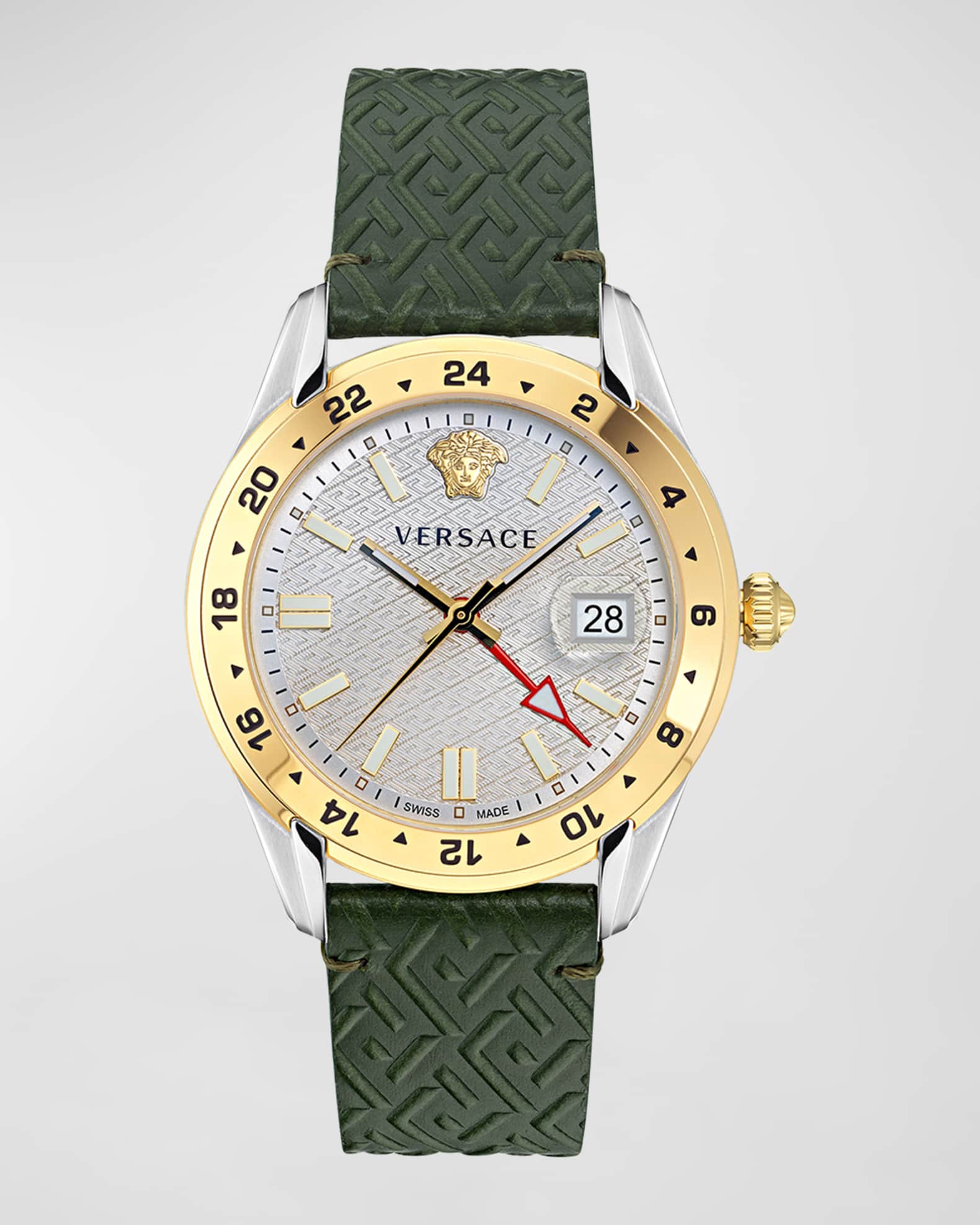 Versace Men's Greca Time Leather Watch with Two-Tone Case, 41mm ...