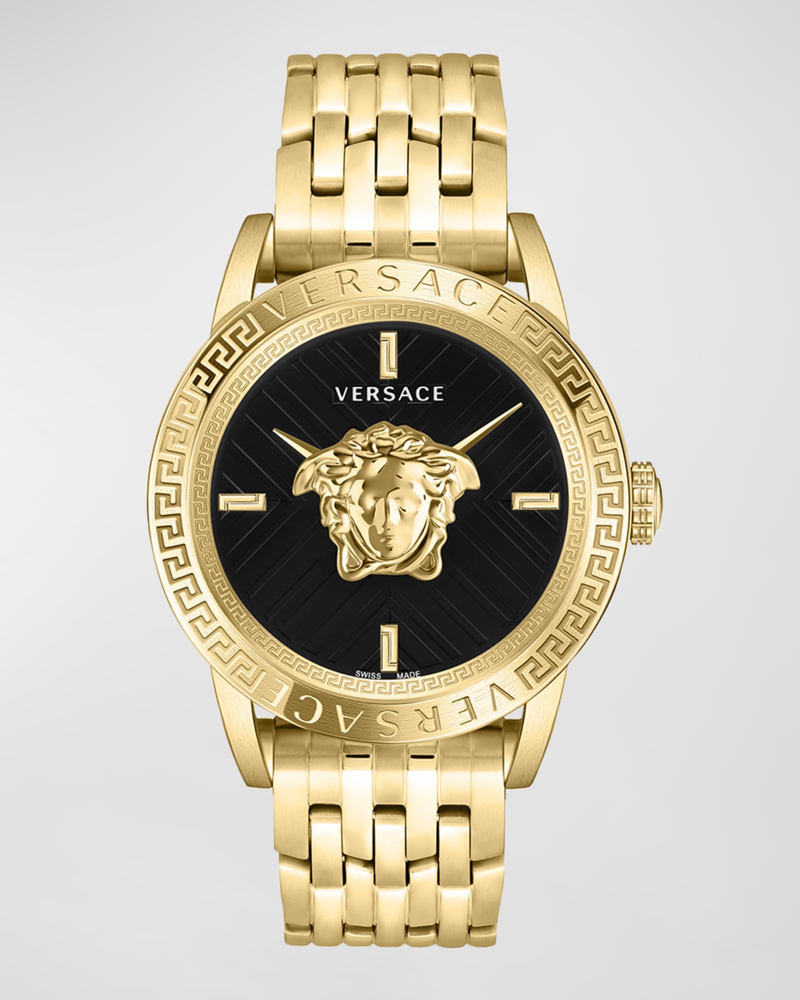 Versace Men's V-Code IP Yellow Gold Bracelet Watch, 43mm | Neiman Marcus