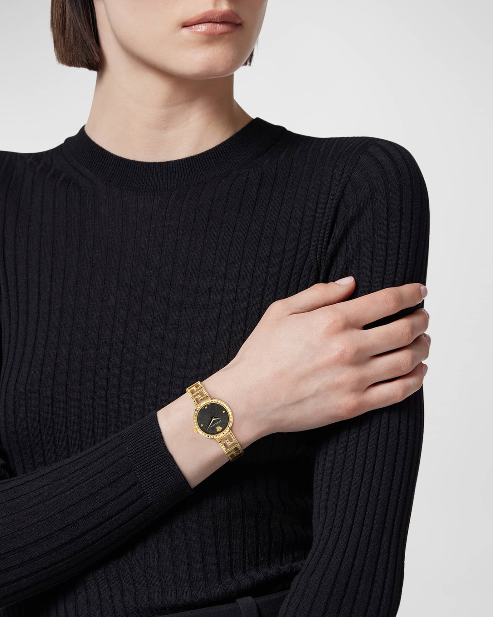 Versace 28mm Greca Goddess Watch with Bracelet Strap, Black | Neiman Marcus