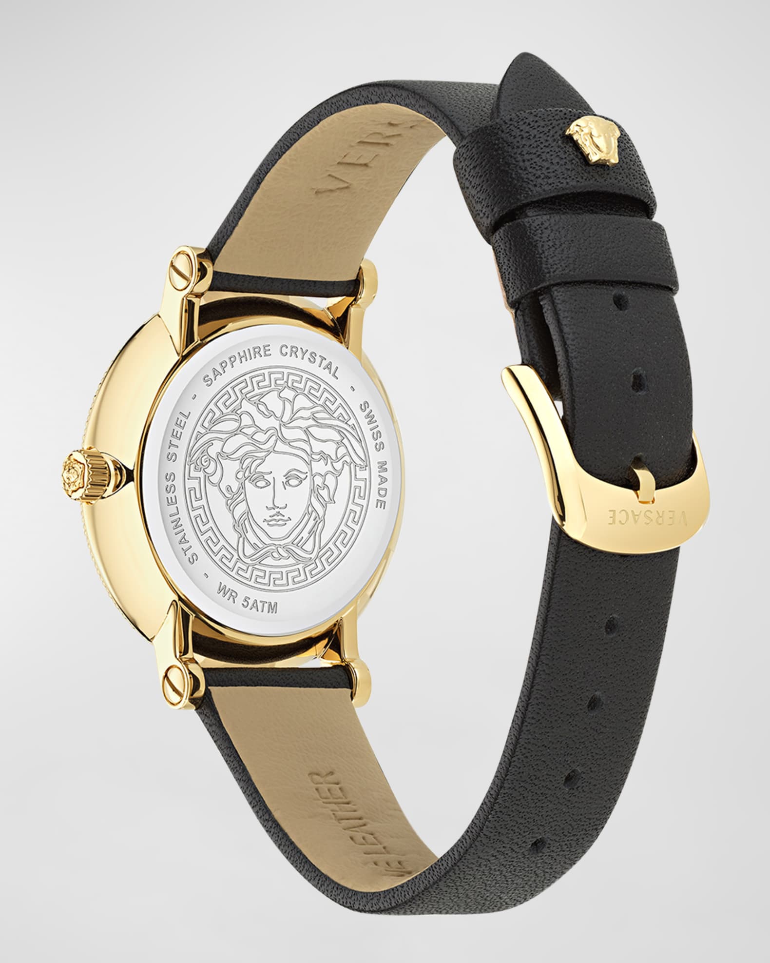 Versace 35mm Greca Flourish Watch with Leather Strap, Black | Neiman Marcus