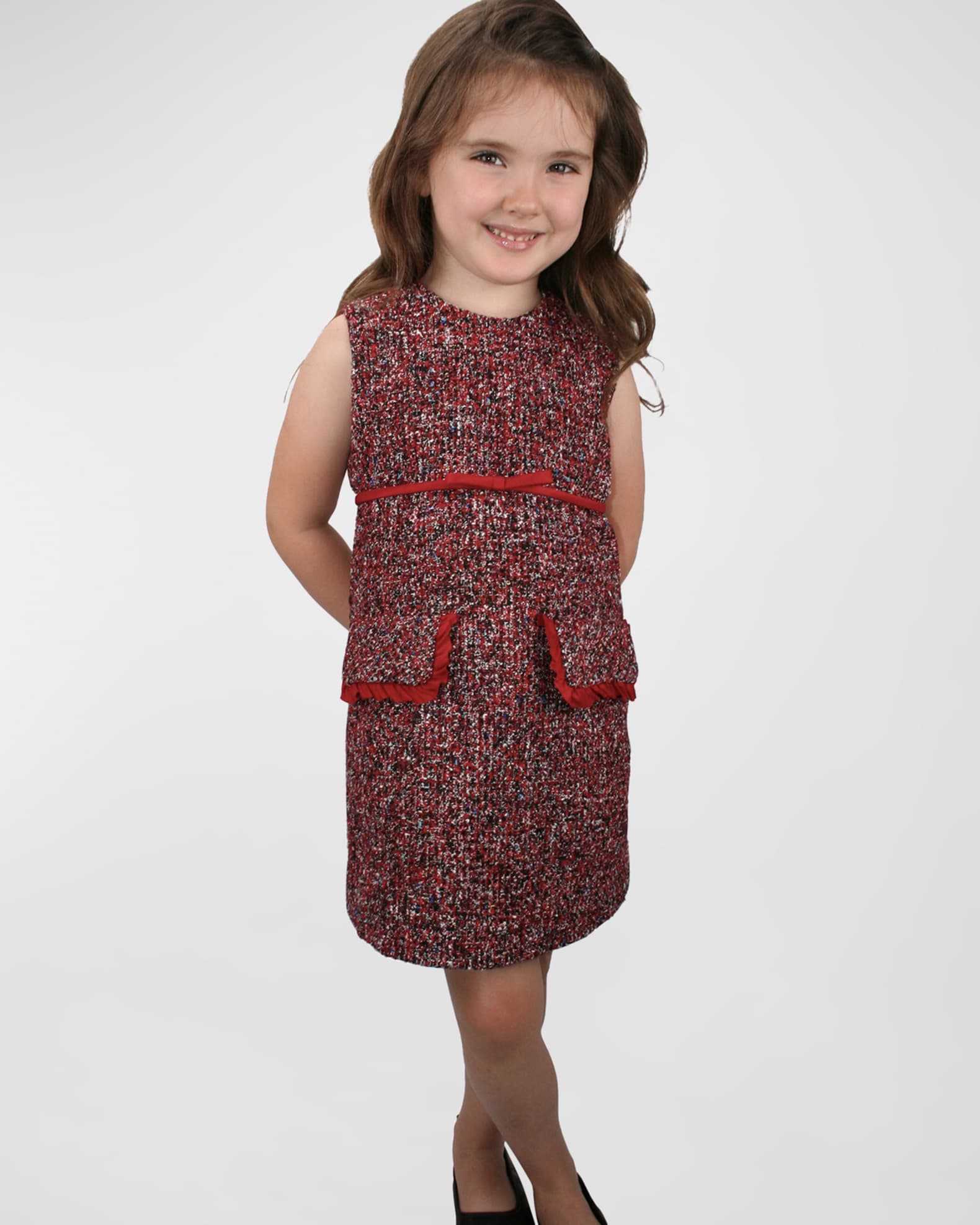 Girl's Tweed Sleeveless Dress With Ruffle Trim | Neiman Marcus
