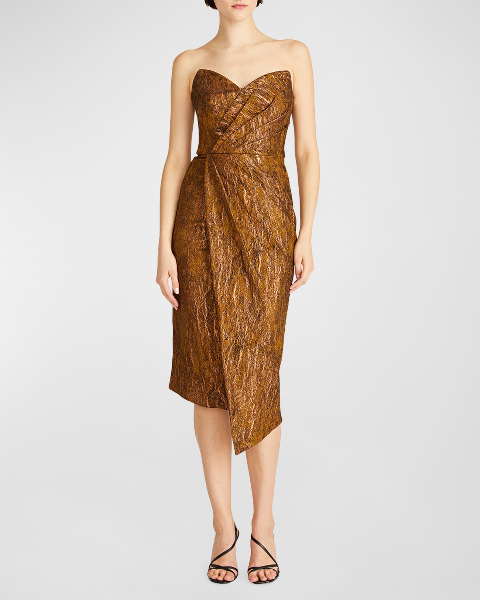 Theia Marcy Pleated Strapless Jacquard Dress | Neiman Marcus