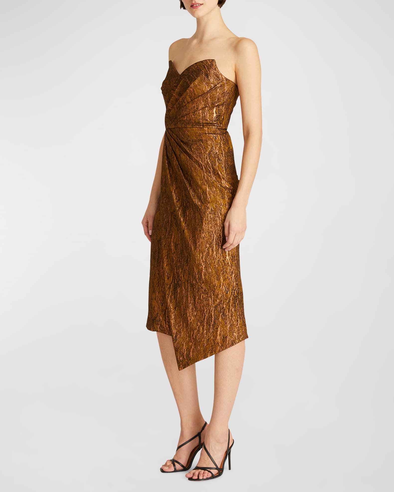 Theia Marcy Pleated Strapless Jacquard Dress | Neiman Marcus
