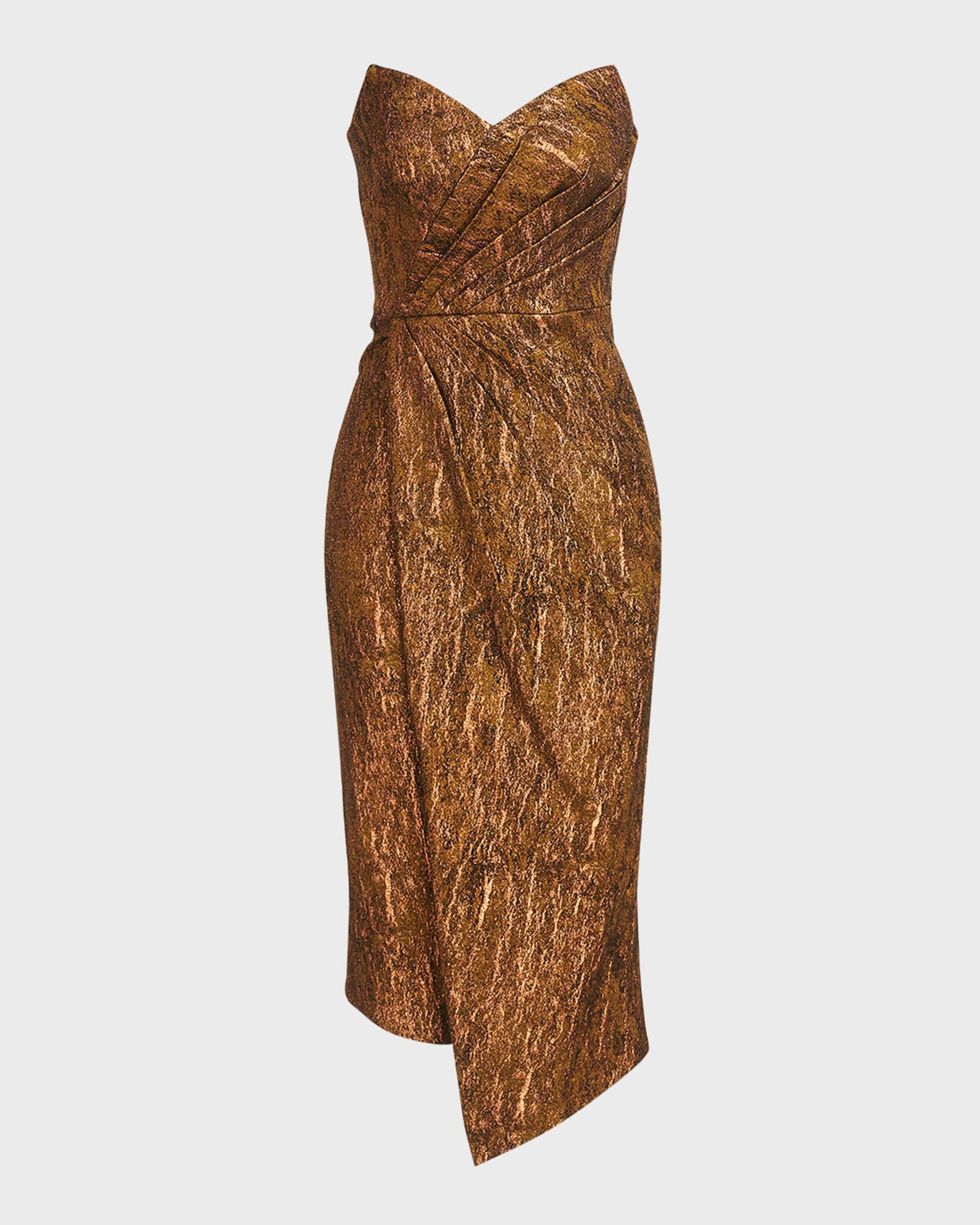 Theia Marcy Pleated Strapless Jacquard Dress | Neiman Marcus