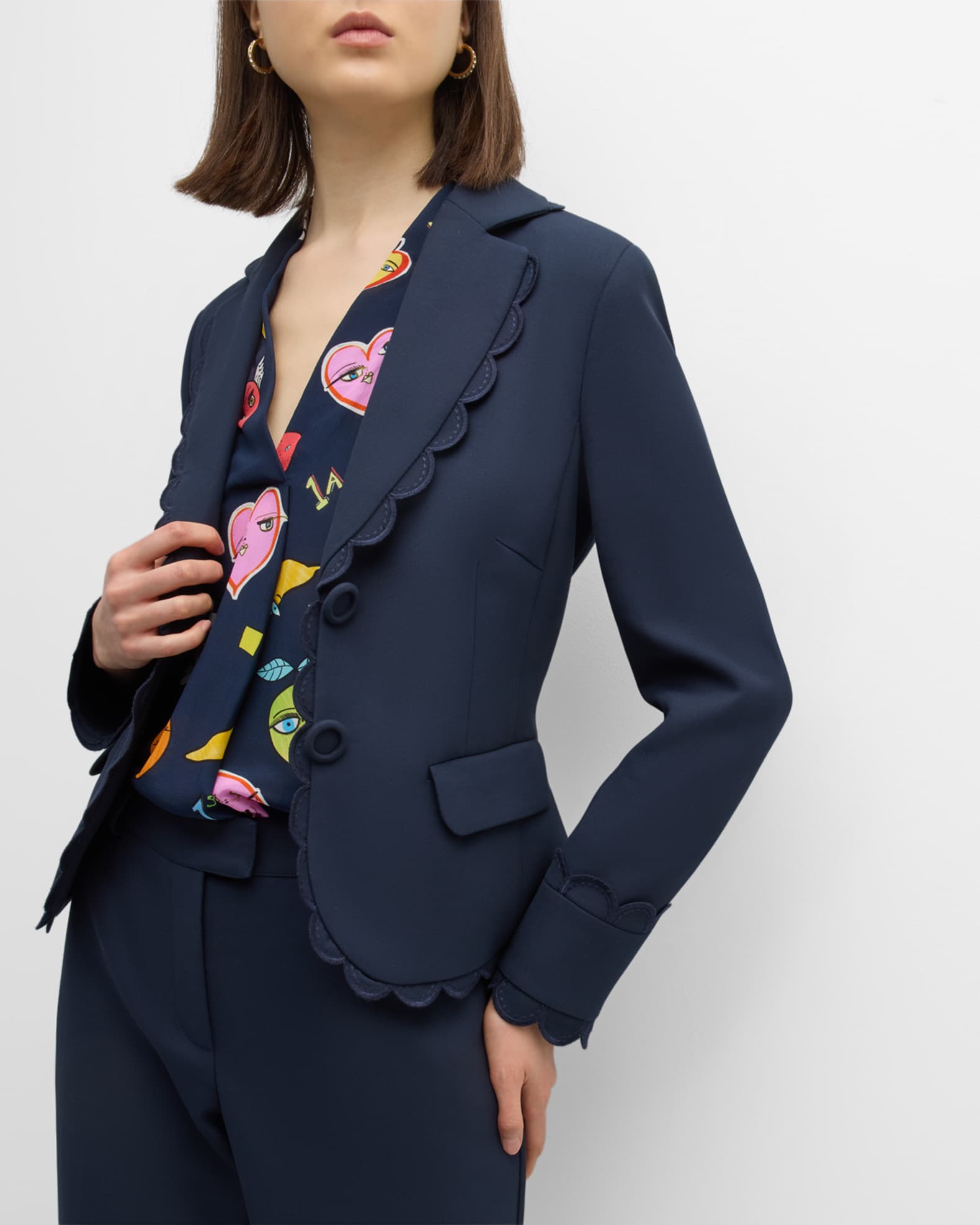 Maison Common Scalloped Single-Breasted Cotton Jacket | Neiman Marcus