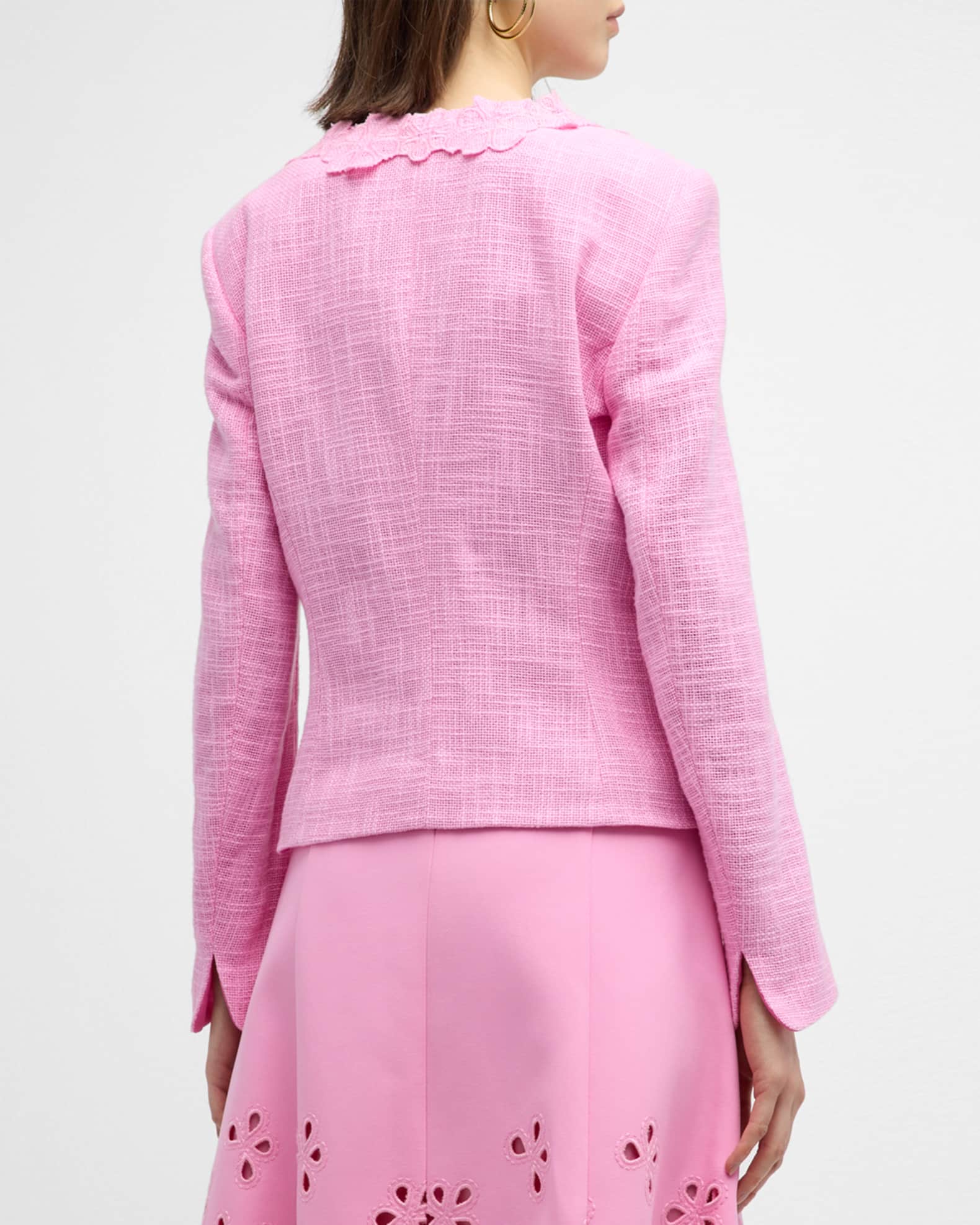 Maison Common Floral Trim Cotton-Blend Tweed Jacket | Neiman Marcus