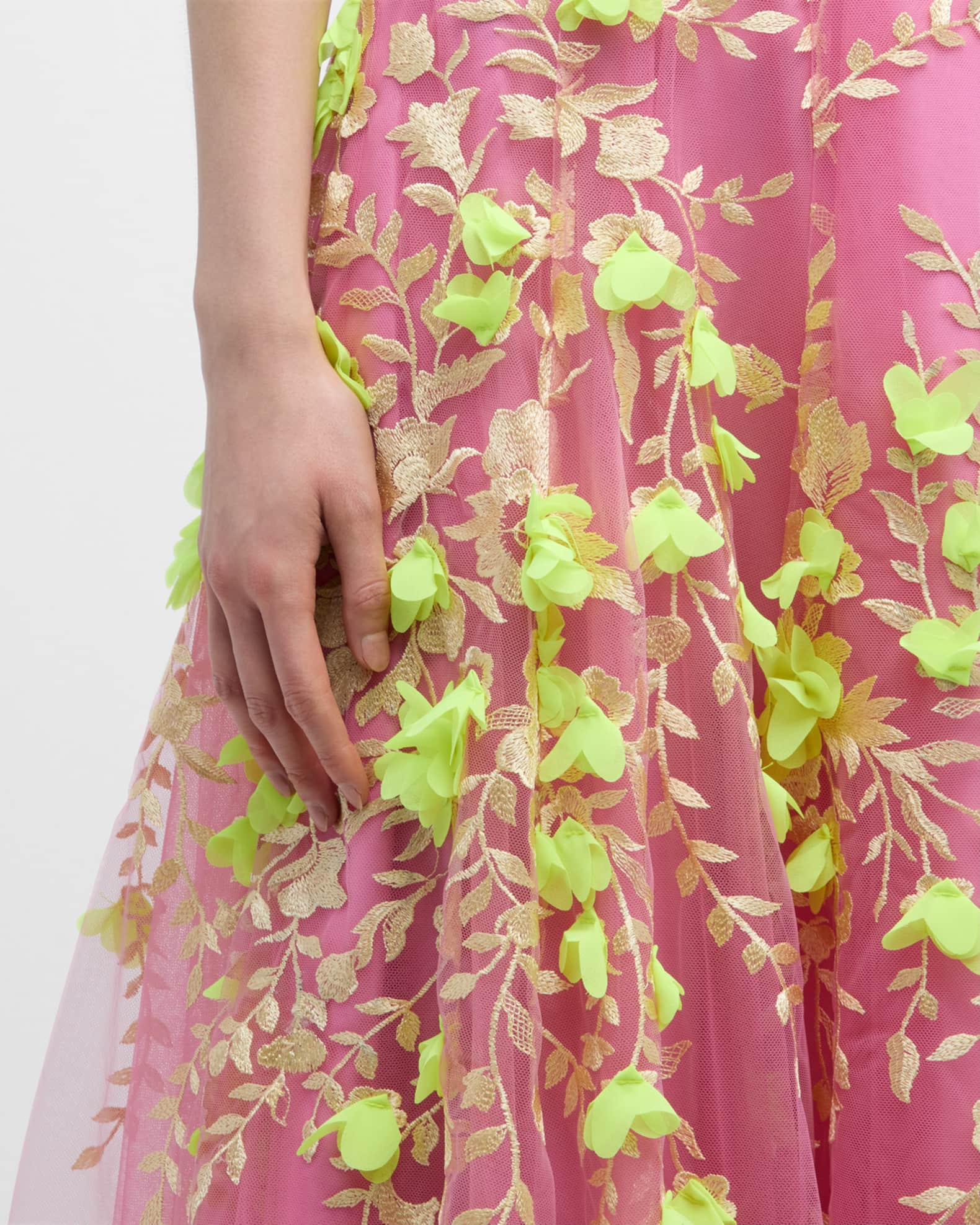 Maison Common Sleevelesss Tulle Floral Embroidered Midi Dress | Neiman ...