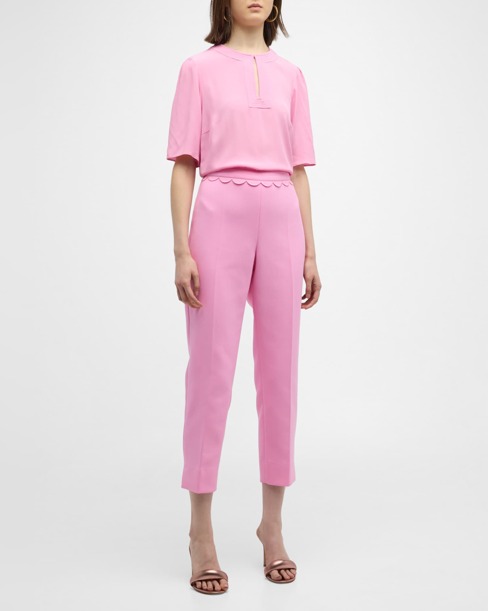 Maison Common High-Rise Scalloped Waist Detail Slim-Leg Ankle Cotton ...