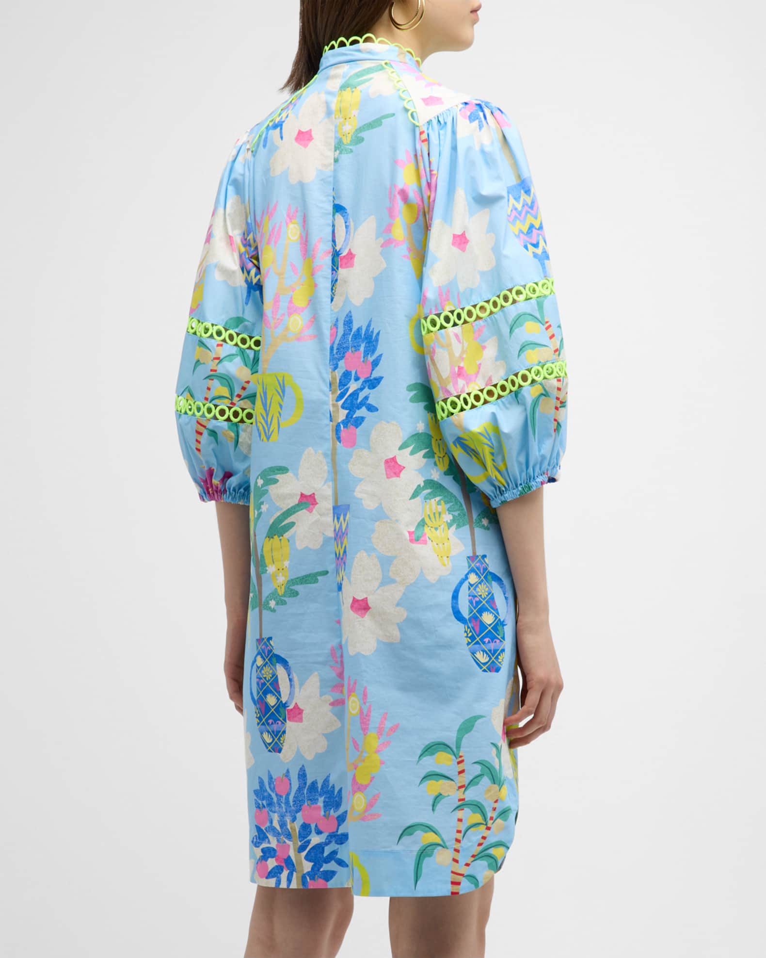 Maison Common Garden of Eden Short Printed Cotton Eyelet Dress | Neiman ...