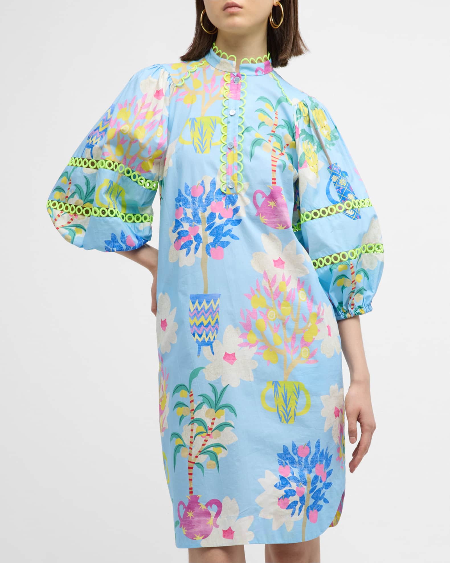 Maison Common Garden of Eden Short Printed Cotton Eyelet Dress | Neiman ...