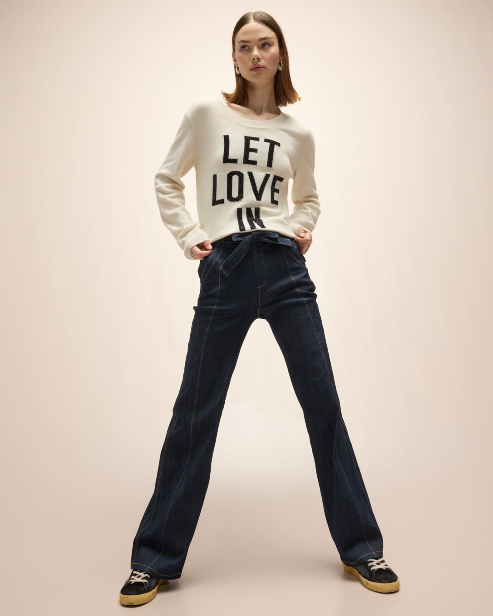 Cinq a Sept Dakota High-Rise Belted Topstitched Denim Flare Pants ...