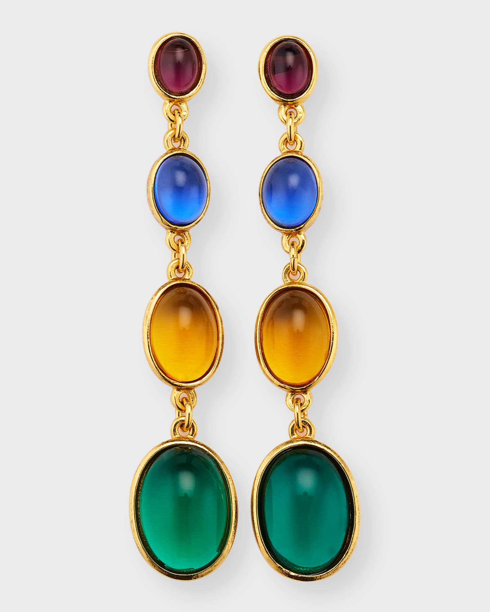 Ben-Amun Gold Post Earrings with Multi-Stone Drops | Neiman Marcus