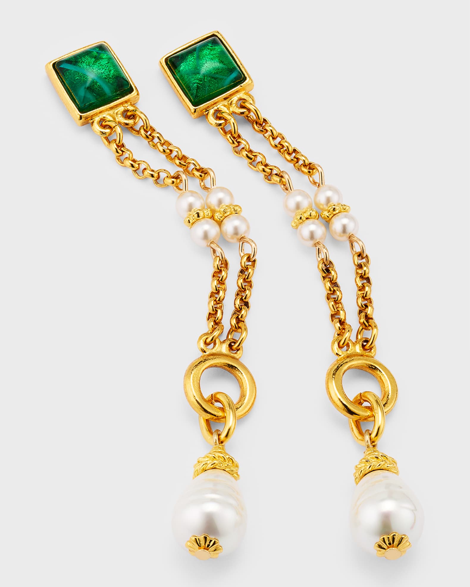 Ben-Amun Emerald Glass and Pearly Drop Earrings | Neiman Marcus