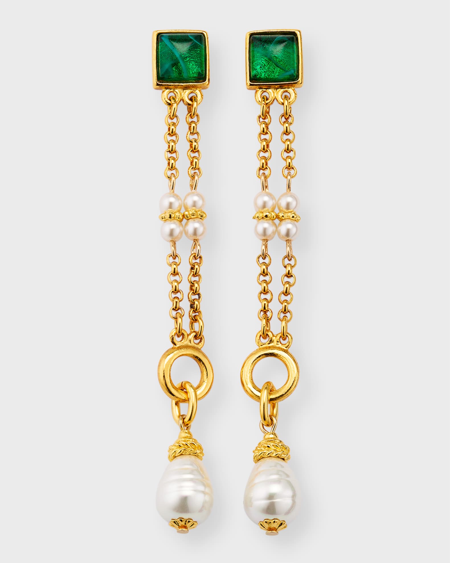 Ben-Amun Emerald Glass and Pearly Drop Earrings | Neiman Marcus